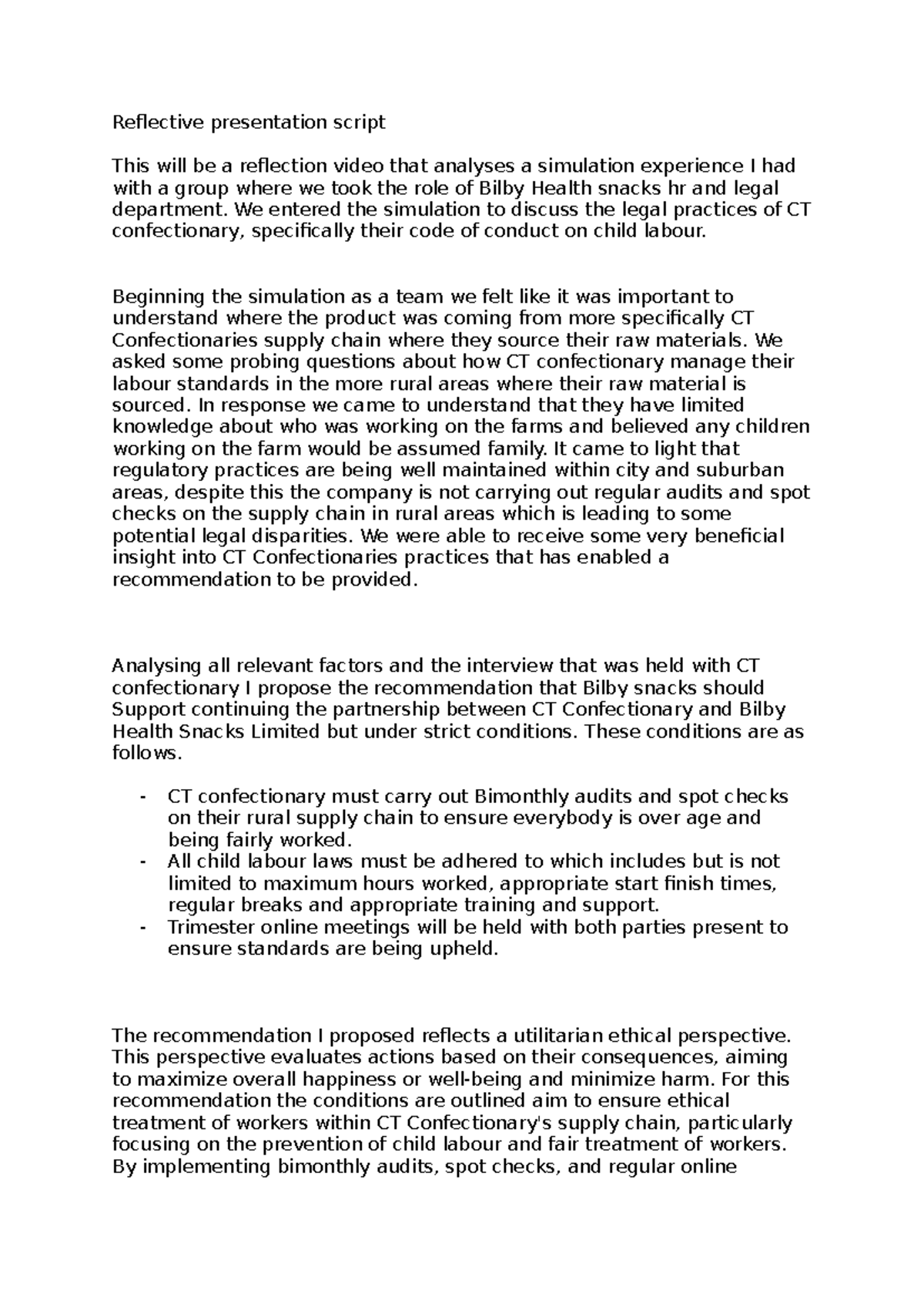 Reflective presentation script - We entered the simulation to discuss ...