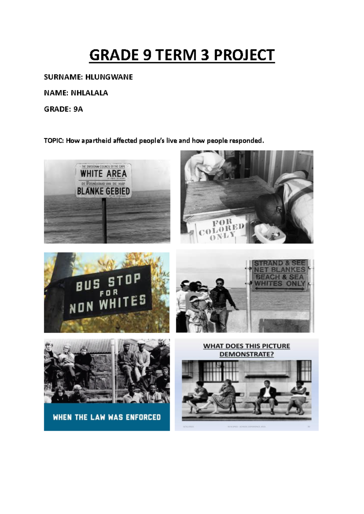 Grade 9 TERM 3 Project - GOOD - GRADE 9 TERM 3 PROJECT SURNAME ...