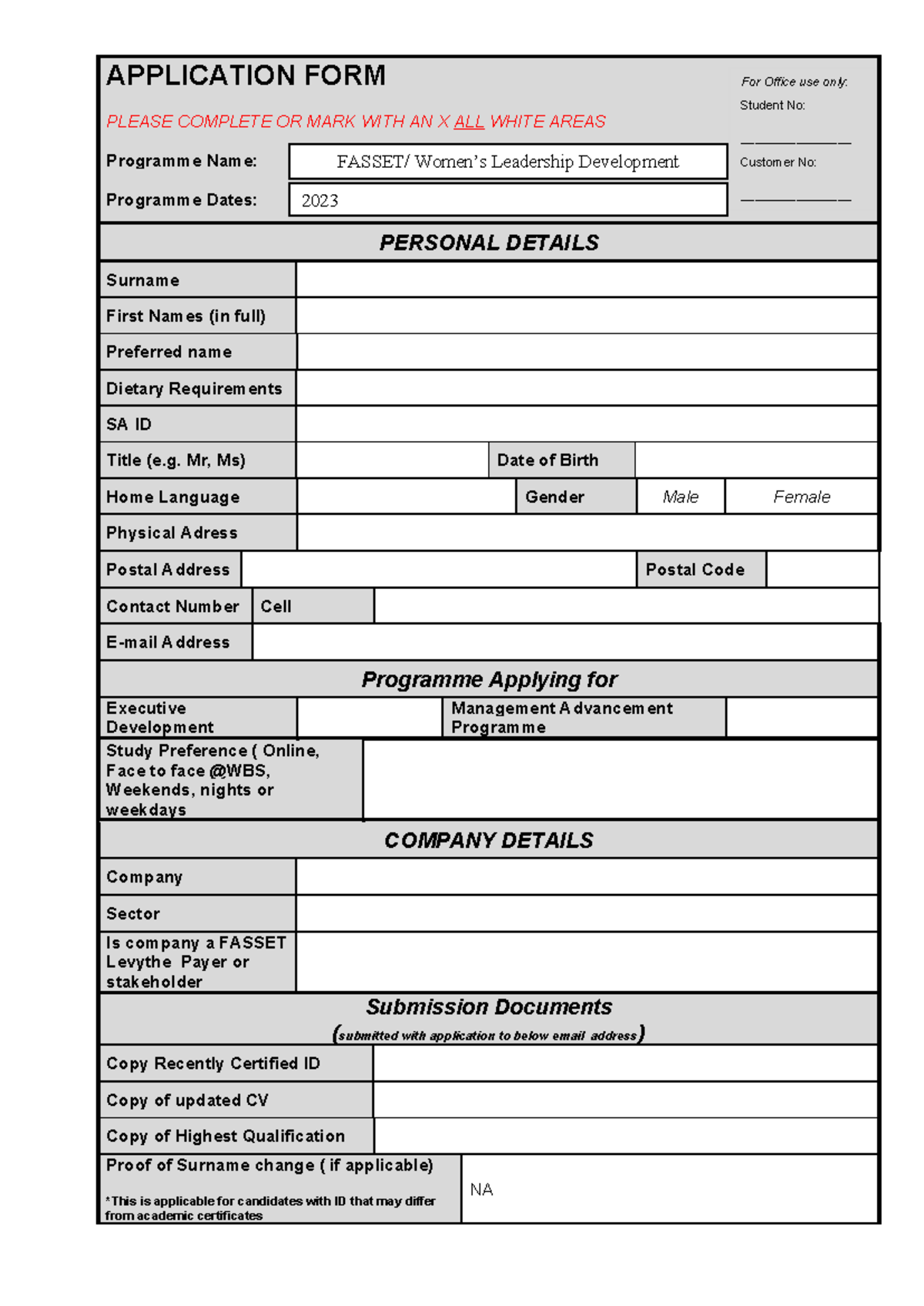 Fasset Womens Leadership Development 2023 Application Form ...