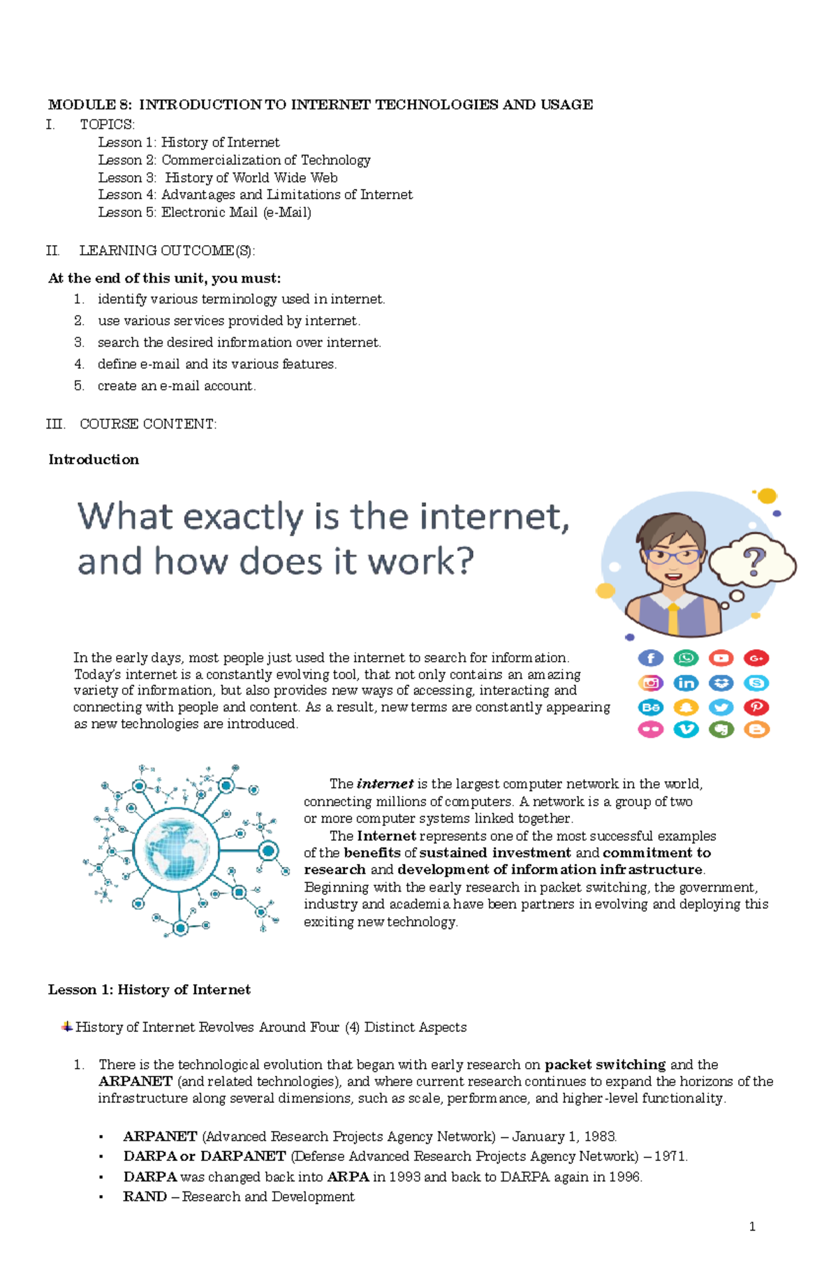 Module 8 Introduction TO Internet Technologies AND Usage - MODULE 8 ...