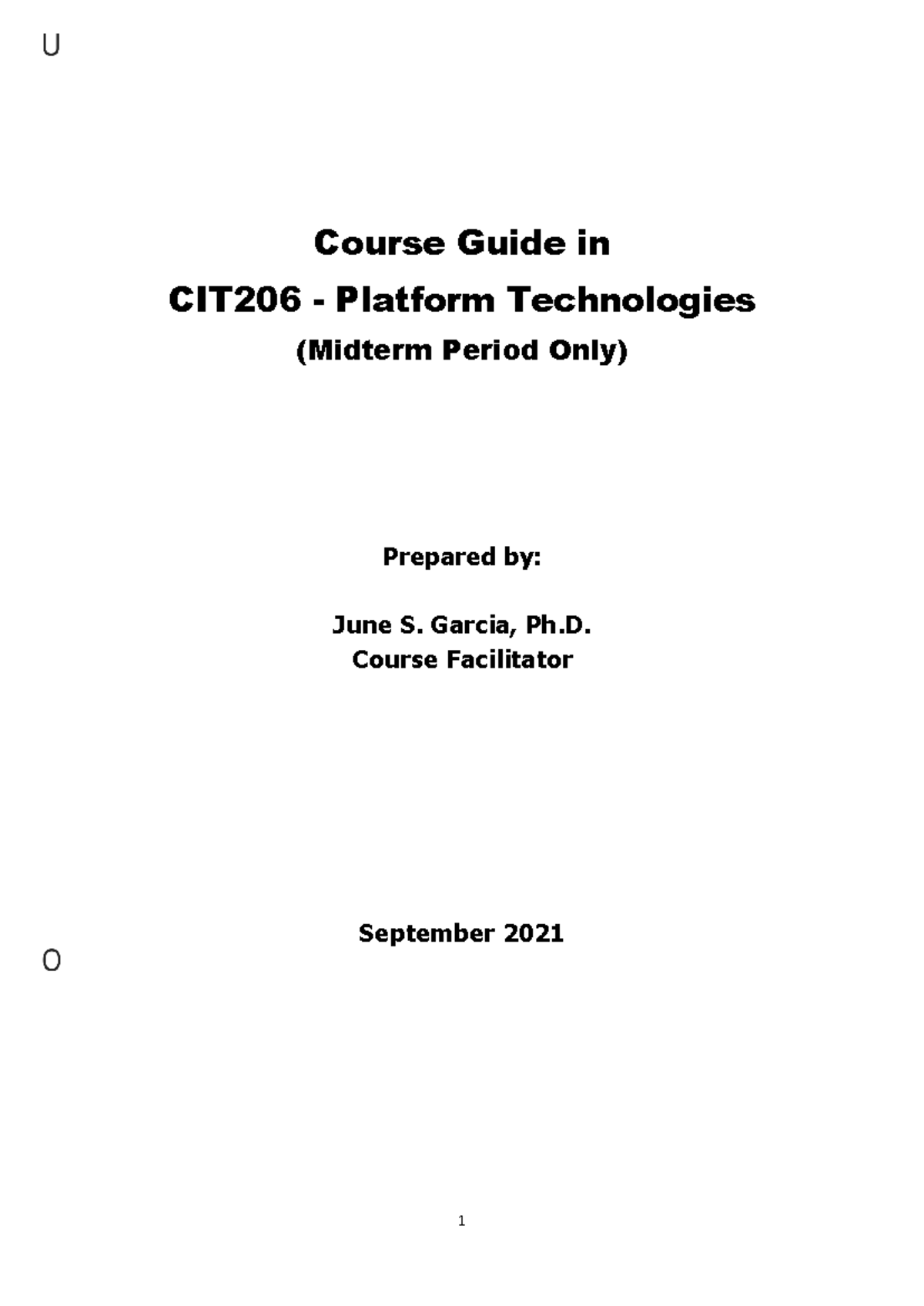 Platform-Technologies - Course Guide in CIT206 - Platform Technologies ...