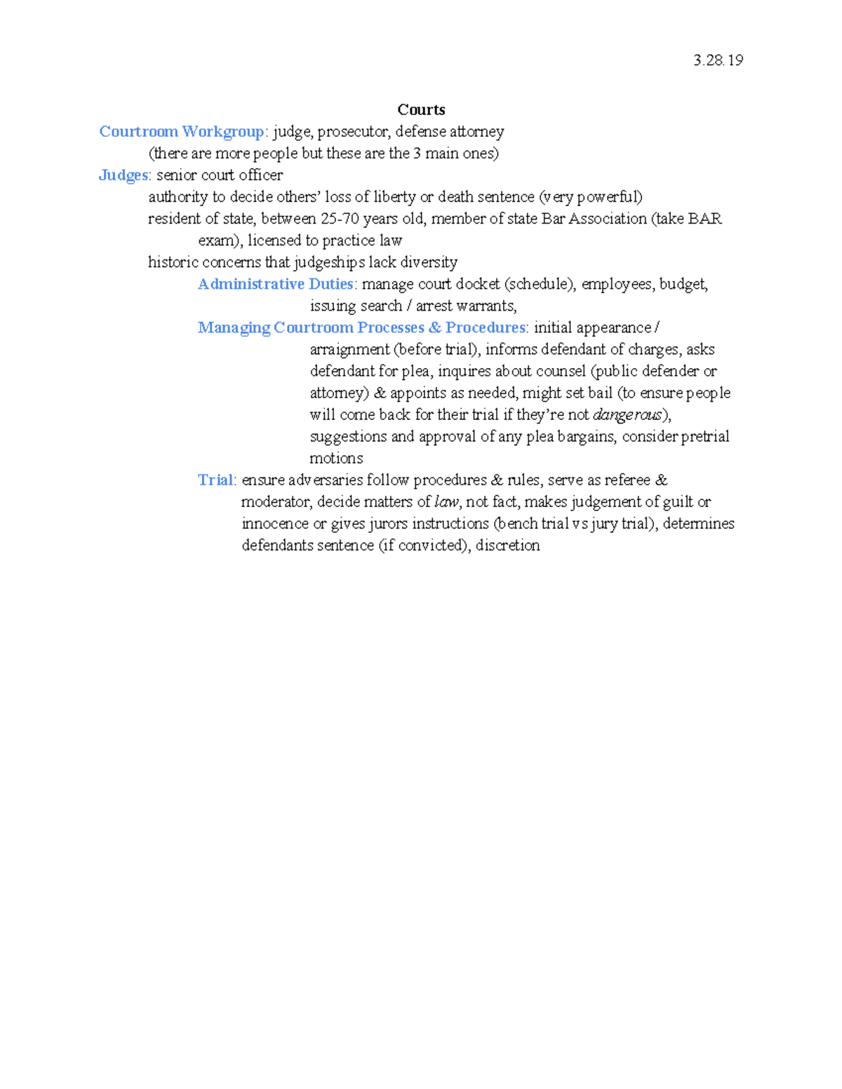 08: Courts notes - 3. Courts Courtroom Workgroup: judge, prosecutor ...