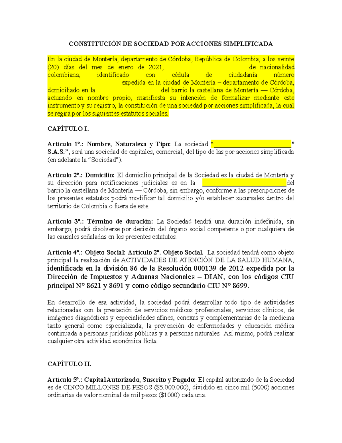 Modelo Estatutos S.A.S. - CONSTITUCIÓN DE SOCIEDAD POR ACCIONES ...