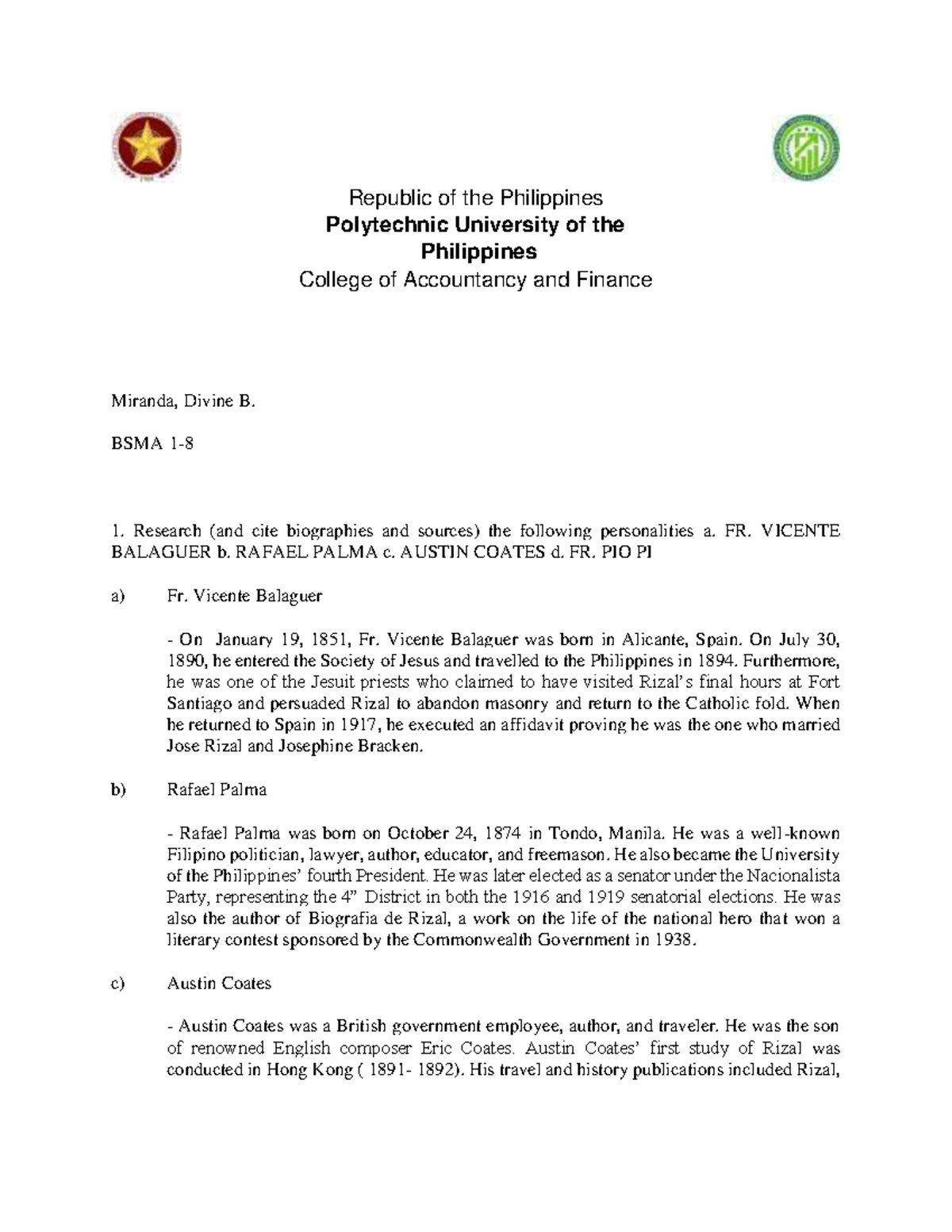 Miranda, Divine B. Assignment 3 RIPH - Republic of the Philippines Polytechnic University of the ...