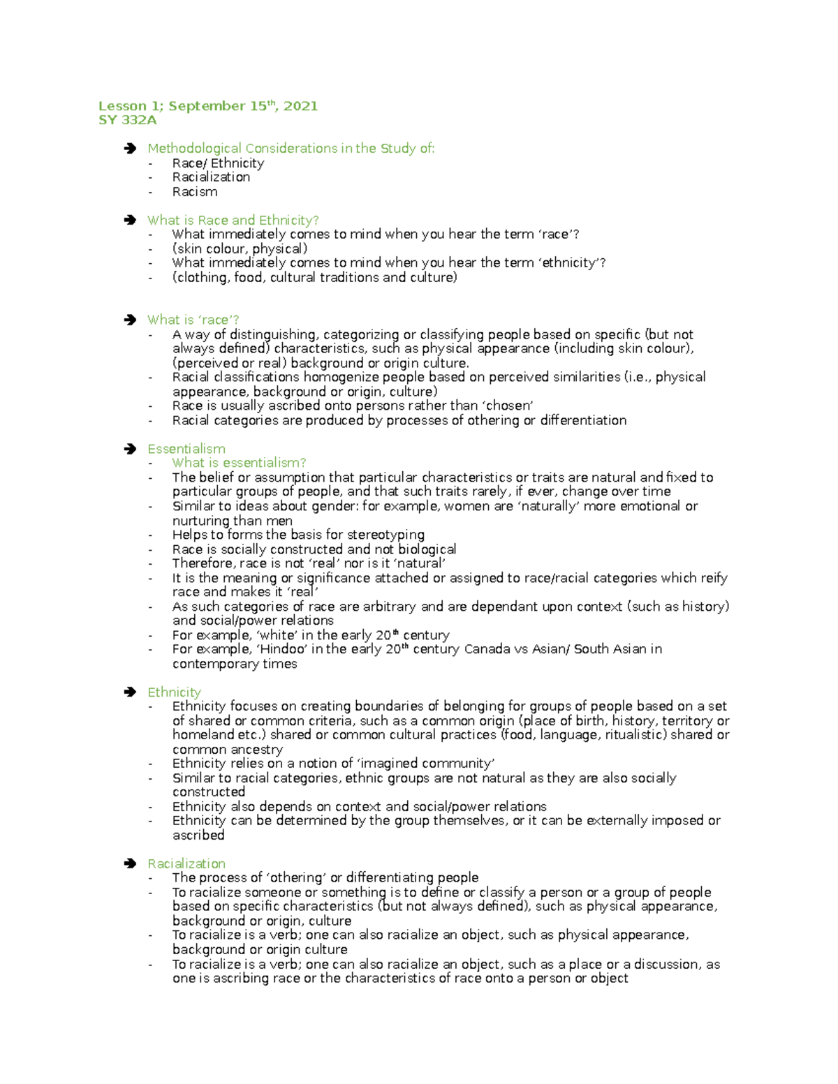 Lesson 1 SY332 - Lesson 1; September 15th, 2021 SY 332A Methodological Considerations in the ...