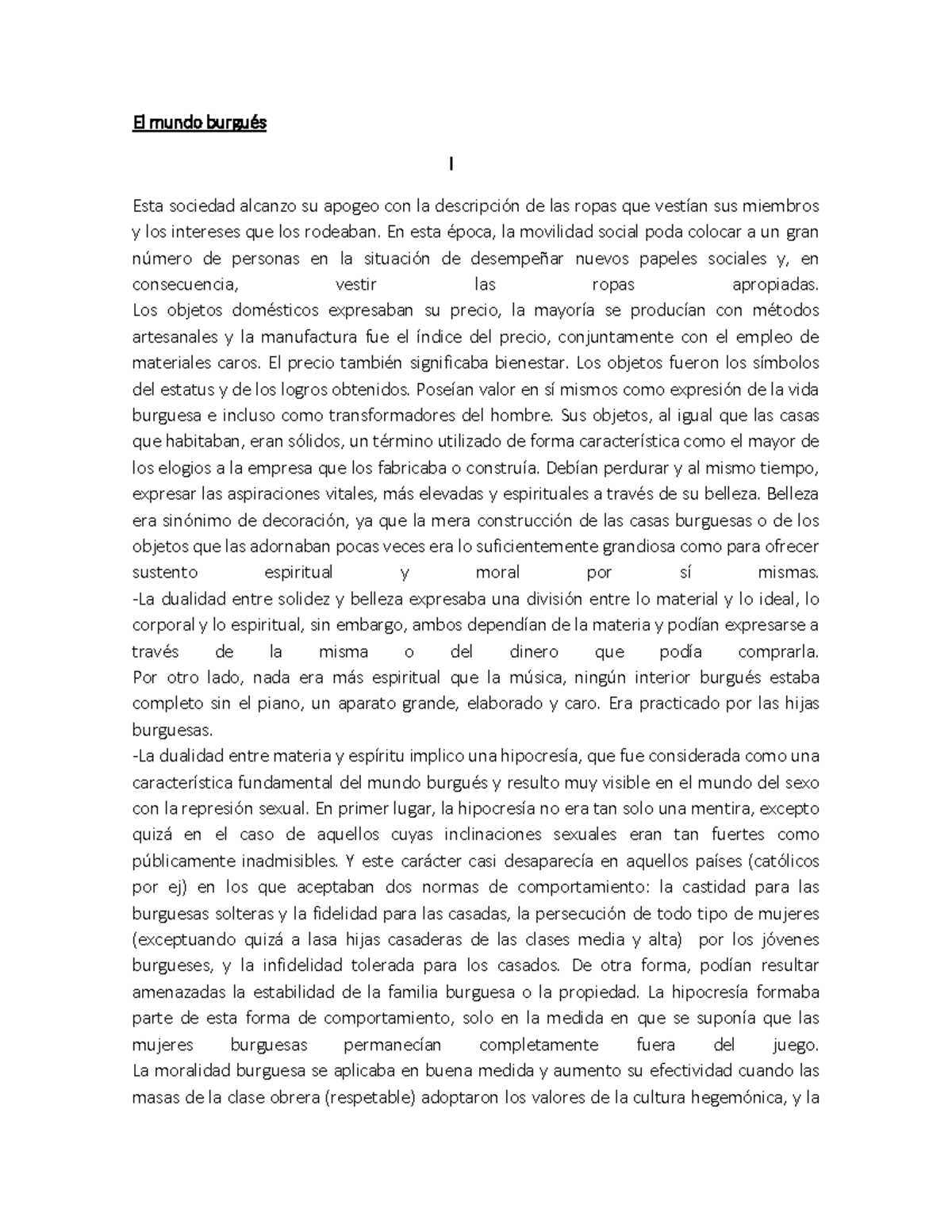 El mundo burgues - El mundo burgués I Esta sociedad alcanzo su apogeo ...