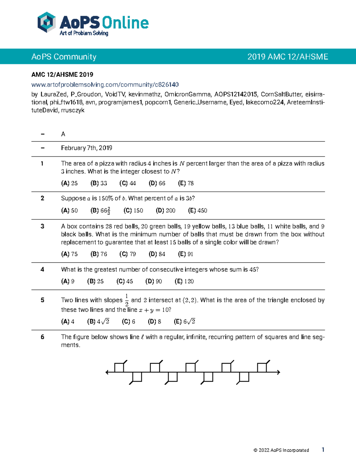 AMC 2019 - Amc 12a 2019 - AMC 12/AHSME 2019 artofproblemsolving ...