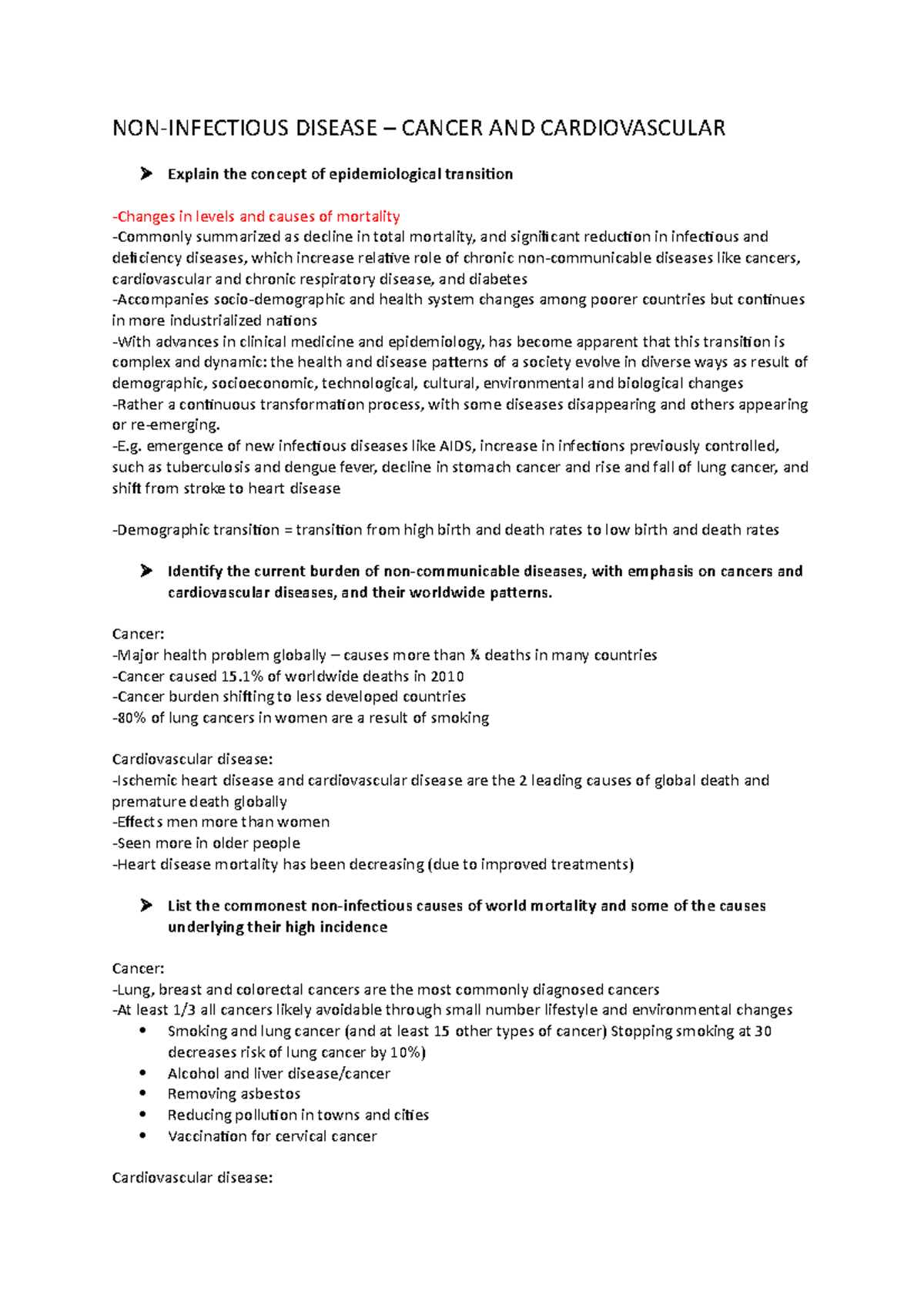 Year 1 - Non-Infectious Disease - NON-INFECTIOUS DISEASE – CANCER AND ...