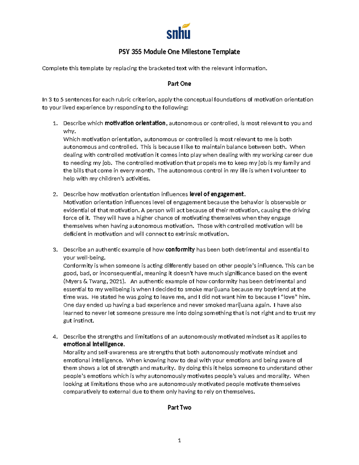 PSY 355 Module One Milestone Template - PSY 355 Module One Milestone ...