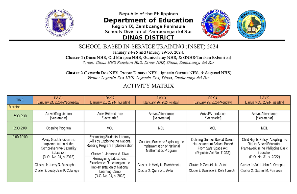 Inset-2024-Revised - Notes - Republic of the Philippines Department of ...