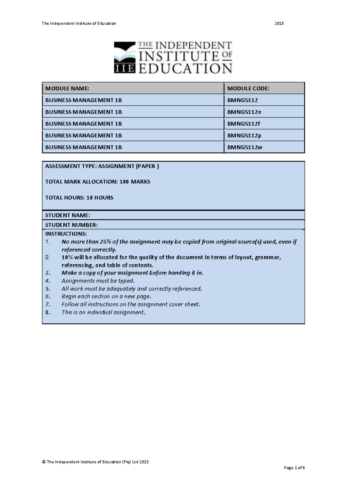 Introduction to Business management - © The Independent Institute of ...