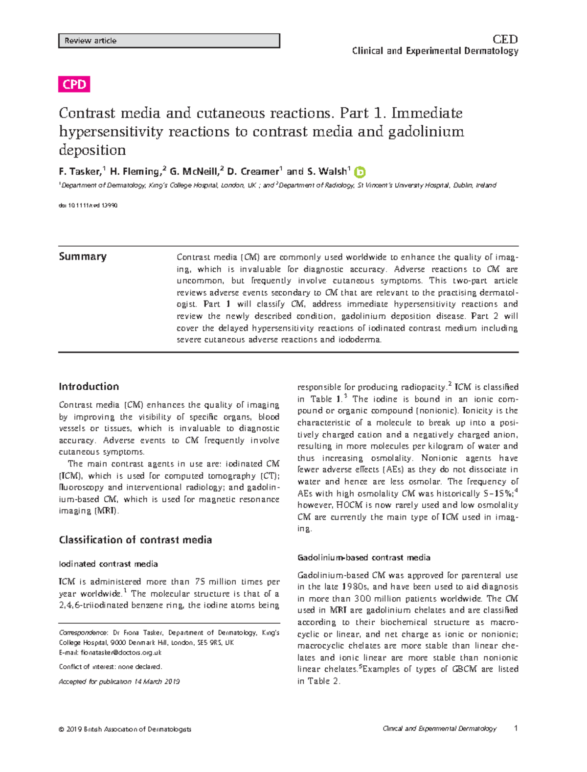 Contrast media and cutaneous reactions. - Review article CED Clinical ...