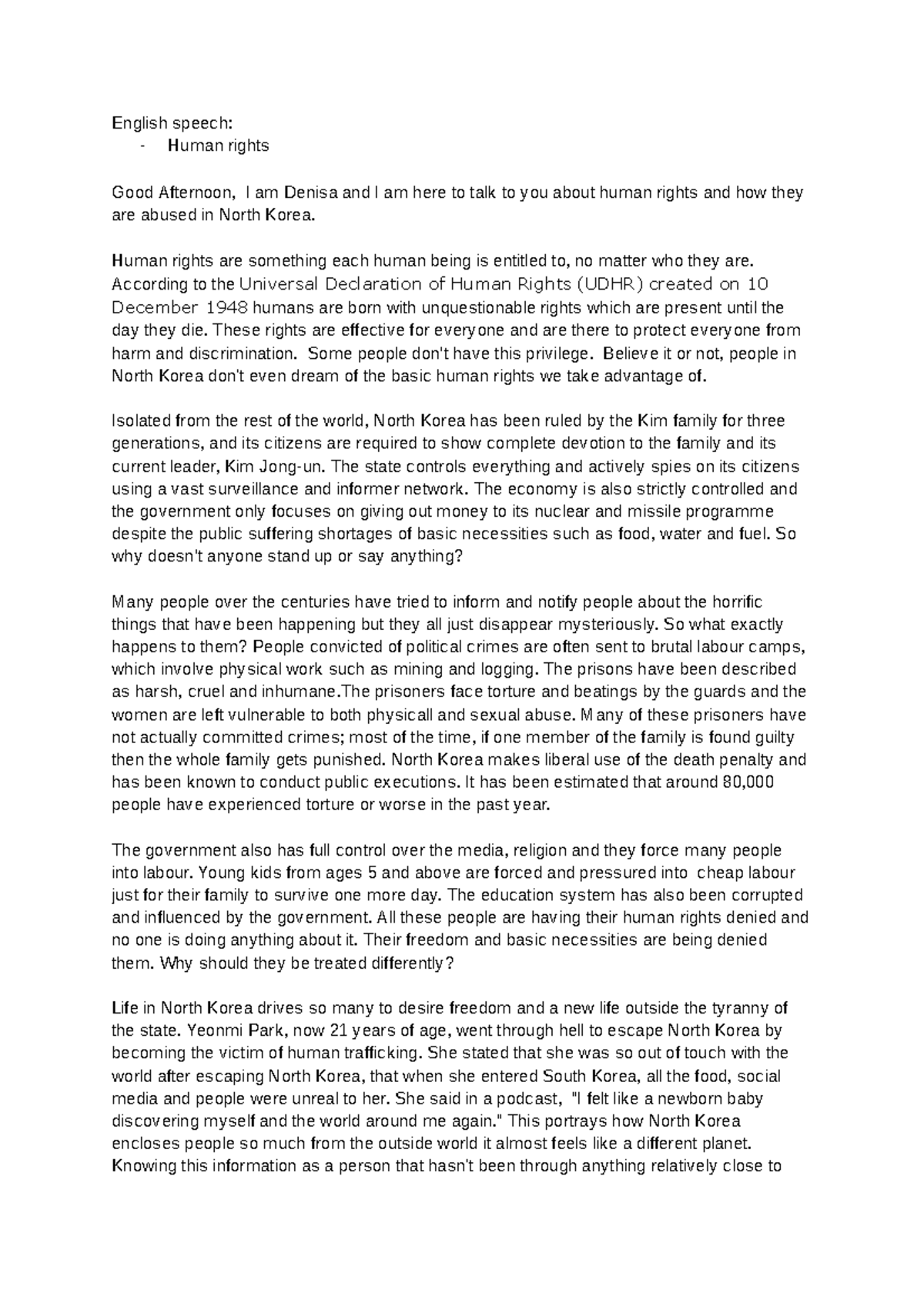 English speech - Google Docs - English speech: - Human rights Good ...