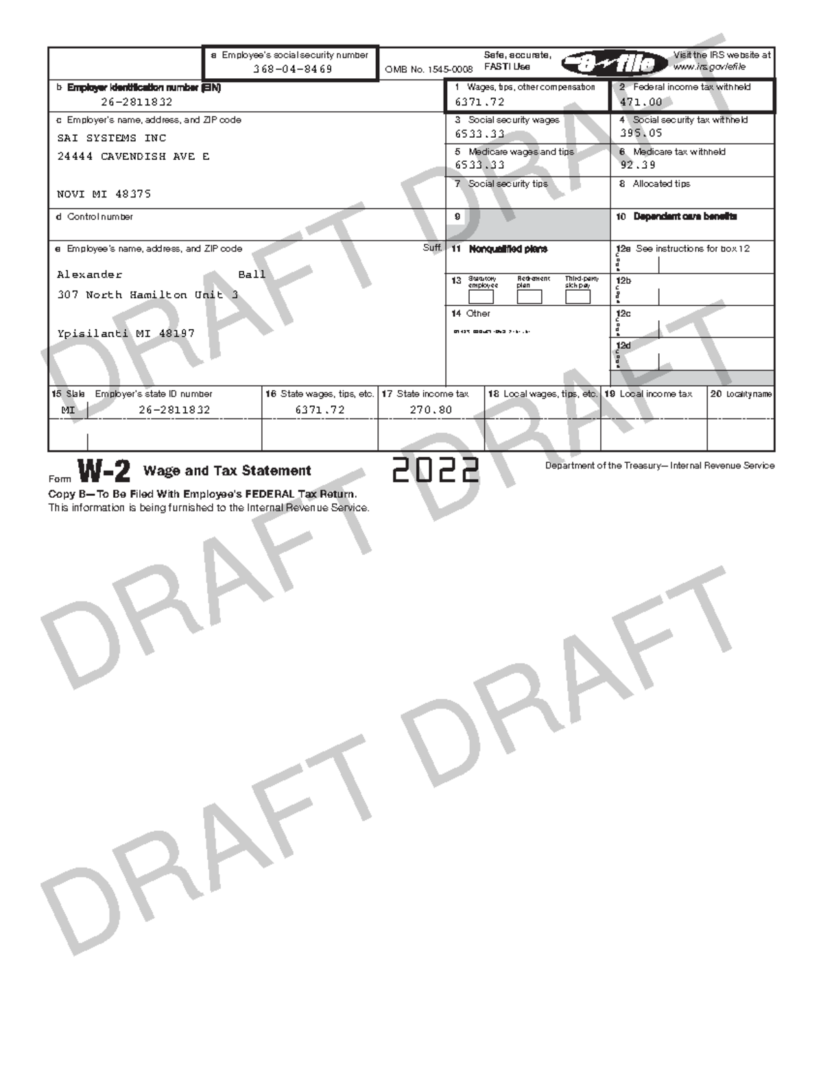2022-SAI-W2 Draft - Document - e Employee’s name, address, and ZIP code ...