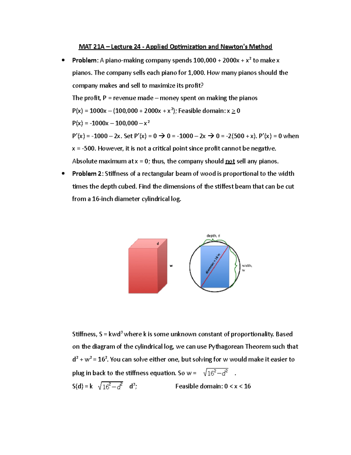 MAT 21A – Lecture 25 - Applied Optimization and Newton's Method - MAT ...