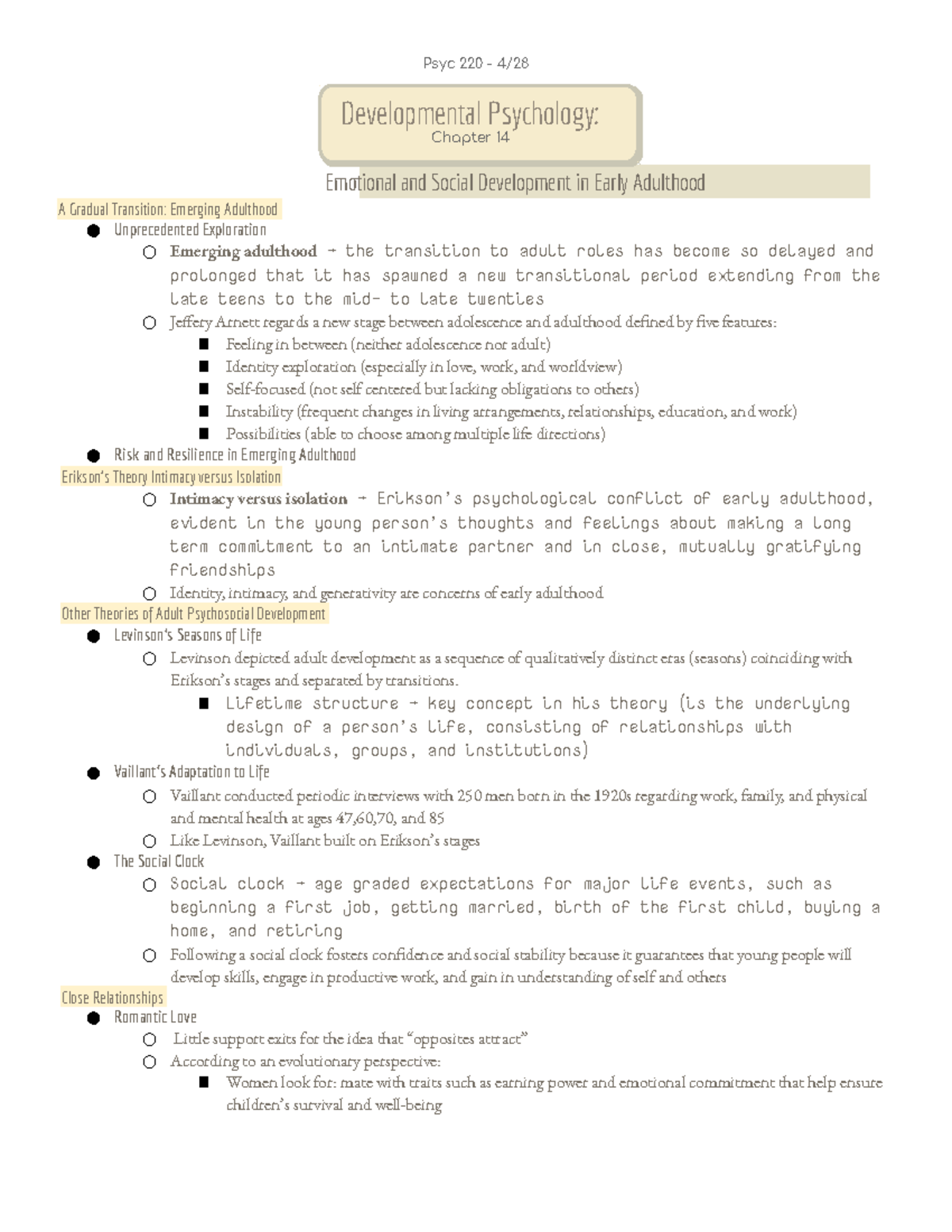 Psyc 220 - Chapter 14 - textbook notes for dev psyc - Psyc 220 - 4 ...