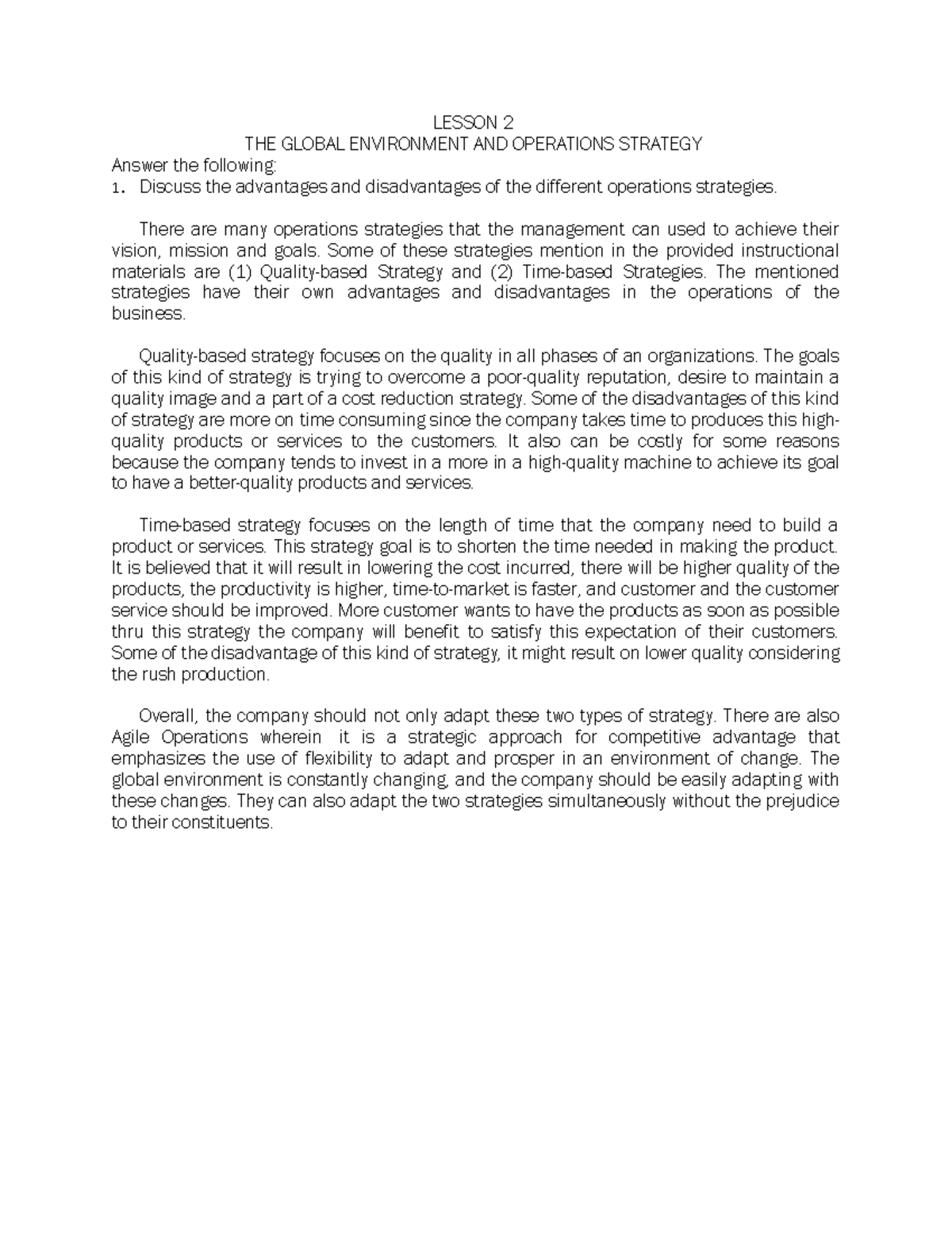 THE Global Environment AND Operations Strategy - LESSON 2 THE GLOBAL ...