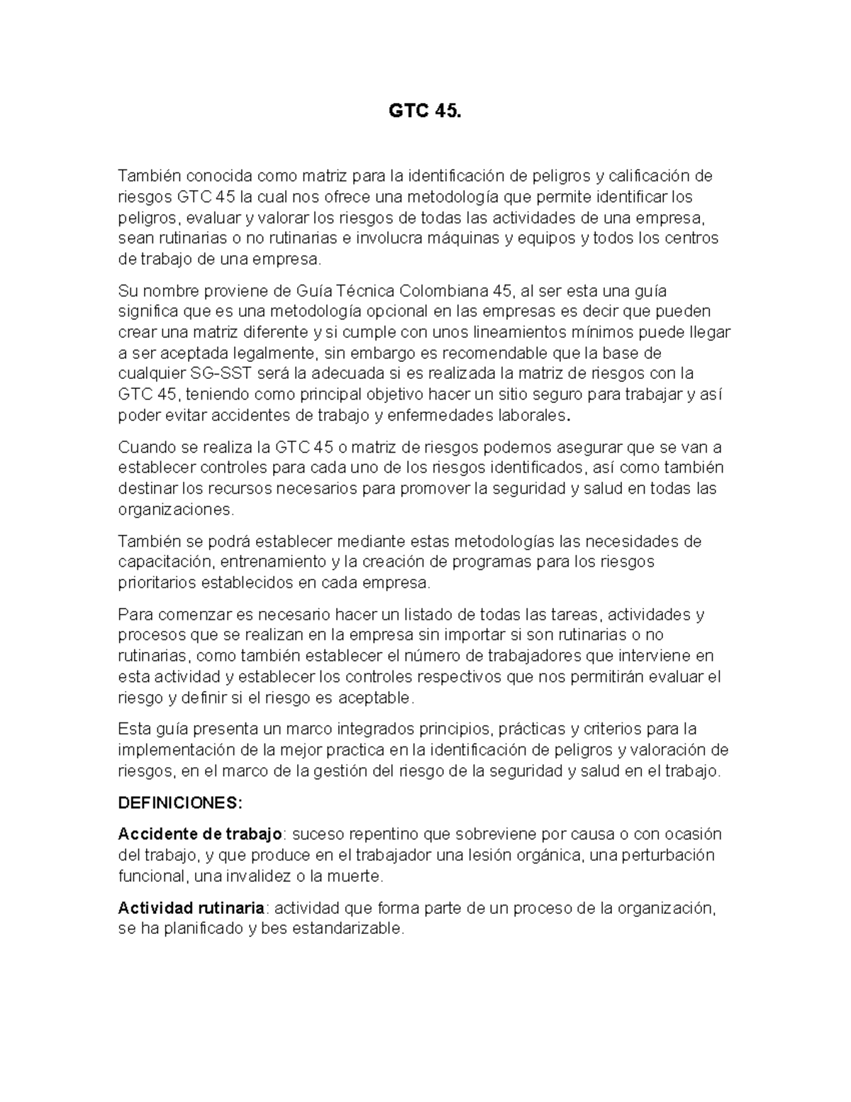 GTC 45 Resumen - Grade: 2 - GTC 45. También conocida como matriz para ...