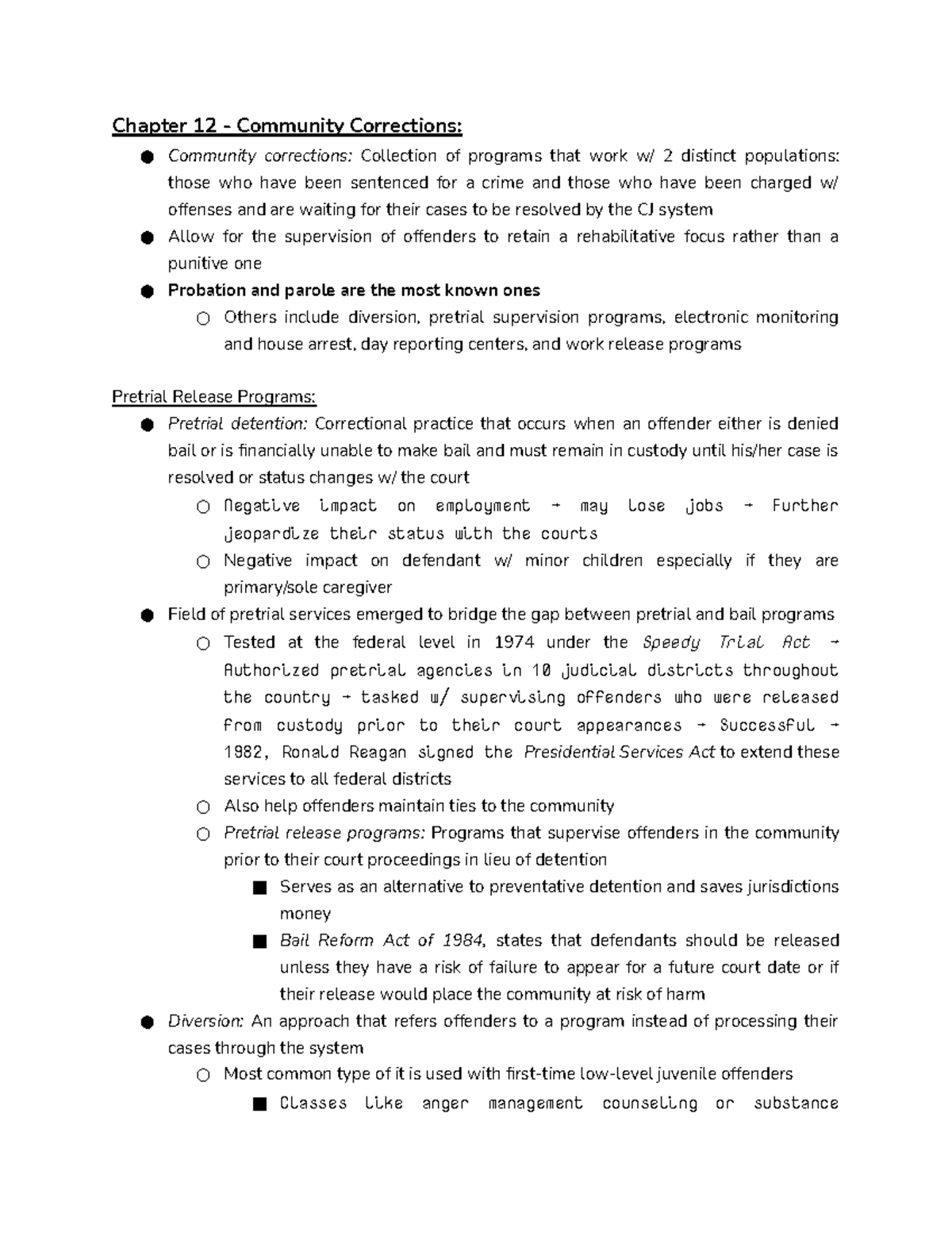Chapter 12 Reading Notes - Chapter 12 - Community Corrections ...