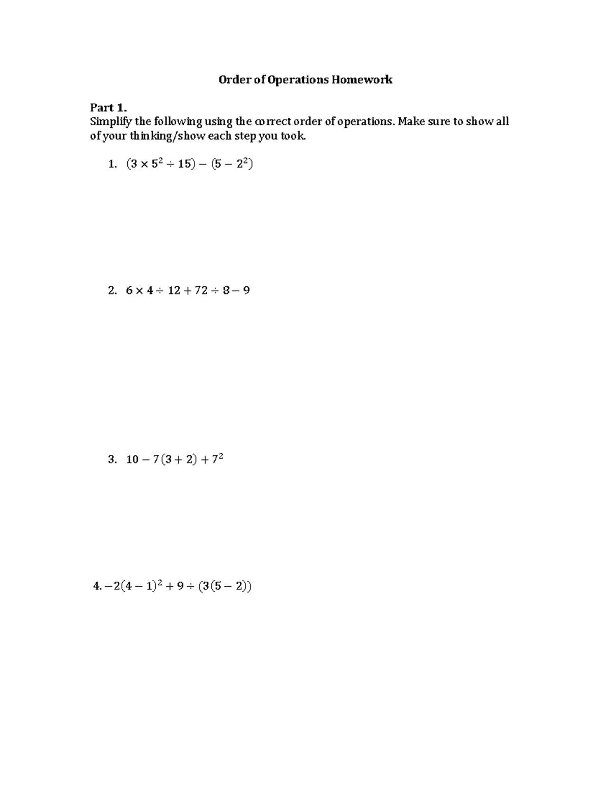 6. Order of Operations Homework Sp 2023 - Order of Operations Homework ...