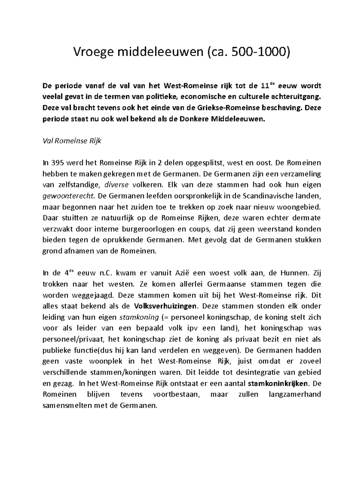 HC 5 vroege middeleeuwen - Vroege middeleeuwen (ca. 500-1000) De ...