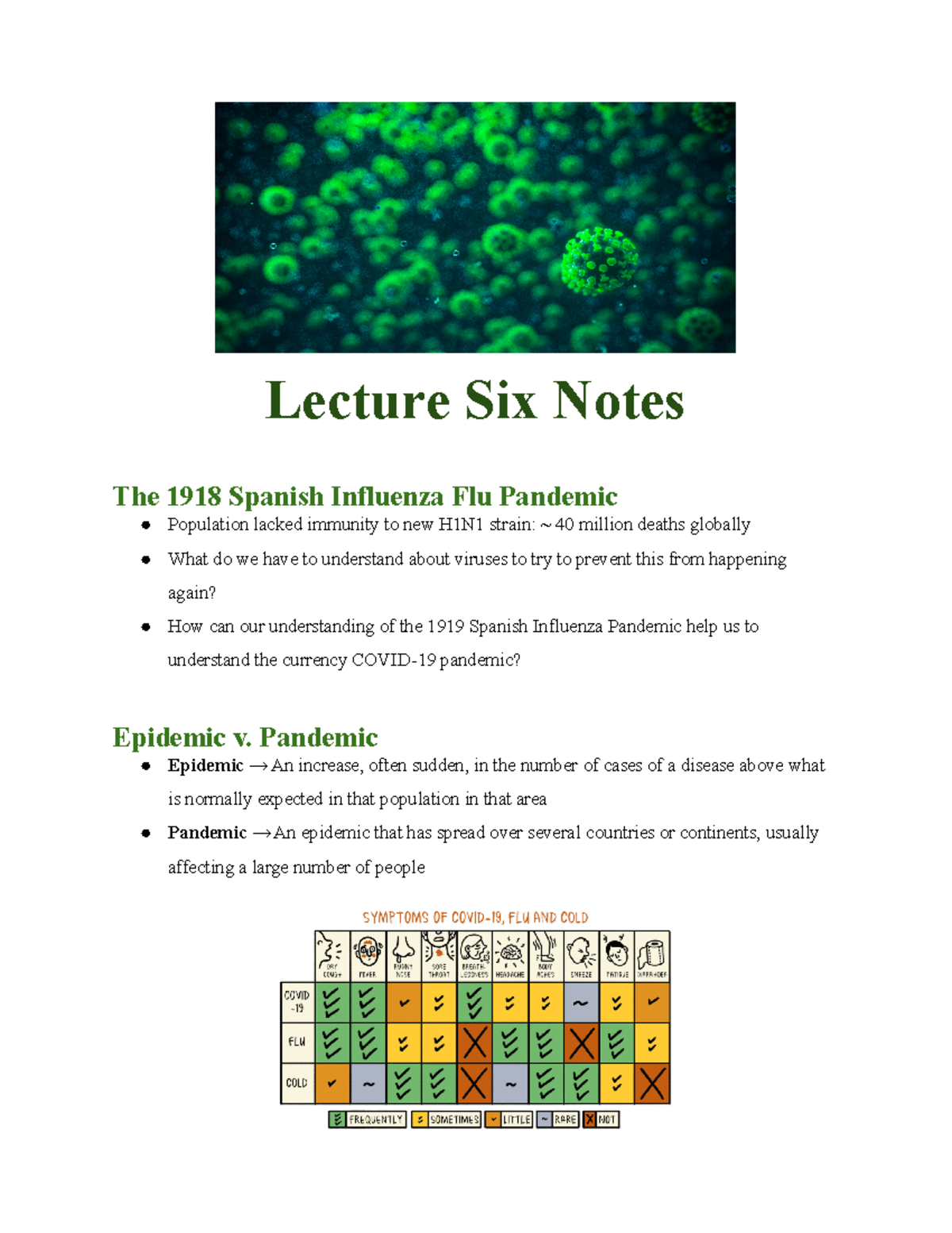 Lecture six notes Bio - Lecture Six Notes The 1918 Spanish Influenza ...