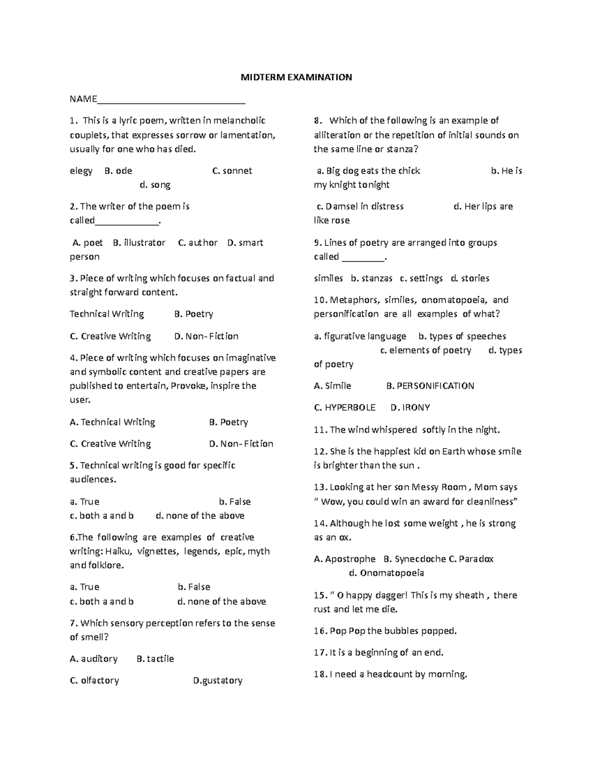 Midterm- Examinationcreative - MIDTERM EXAMINATION NAME ...