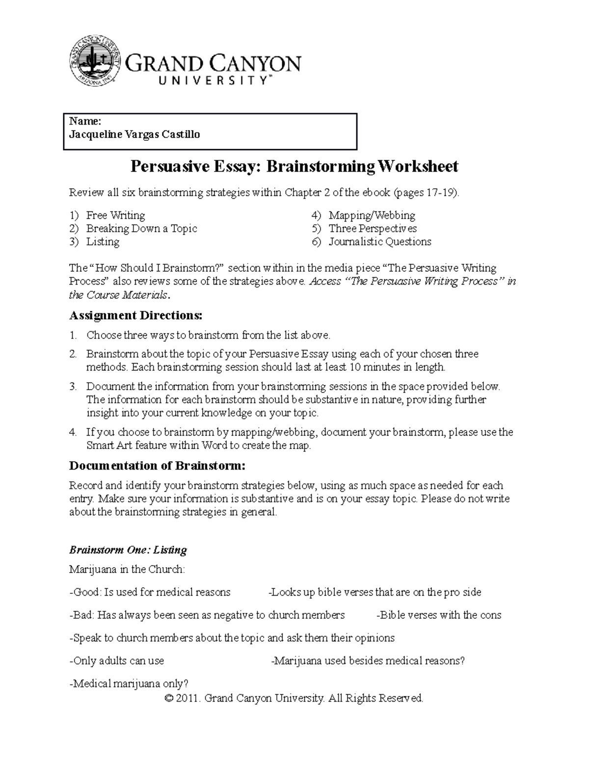 PHI105 T2 Brainstorming Worksheet (fin) - Name: Jacqueline Vargas ...