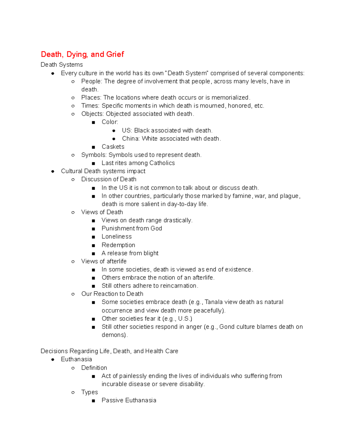 PSY 2503 Death - Notes - Death, Dying, and Grief Death Systems Every ...