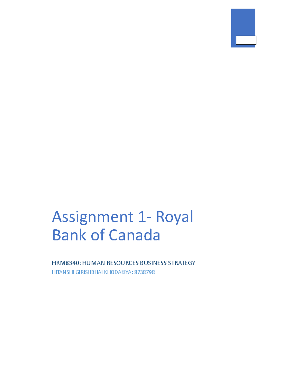 HRM8340-Assignment 1 - Assignment 1 - Assignment 1- Royal Bank of ...