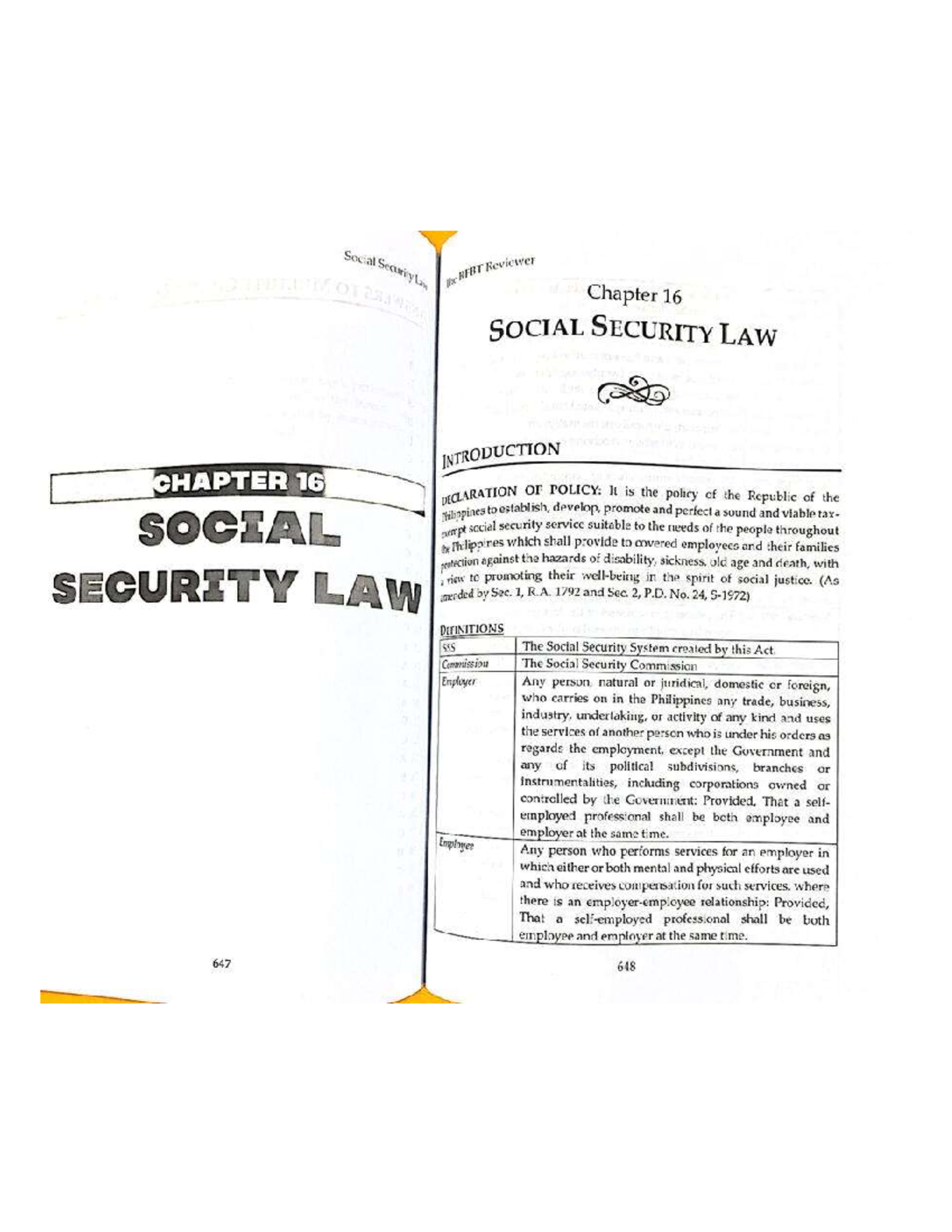 SSS LAW - UGO8GPI - Social Chapter 16 SOCIAL SECURITY LAW INTRODUCTION ...