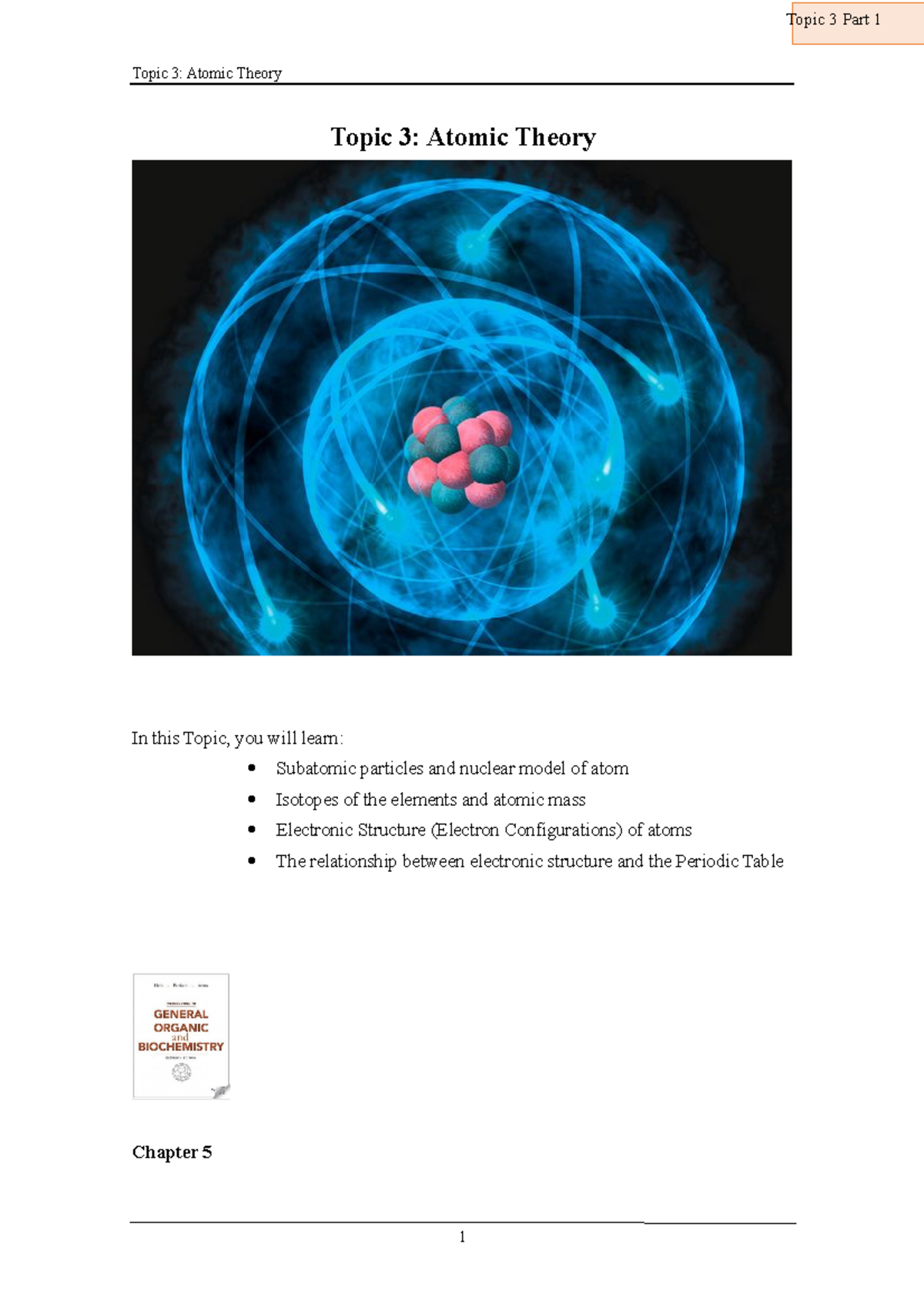 Topic 3 Summary - Topic 3: Atomic Theory Topic 3: Atomic Theory In this ...