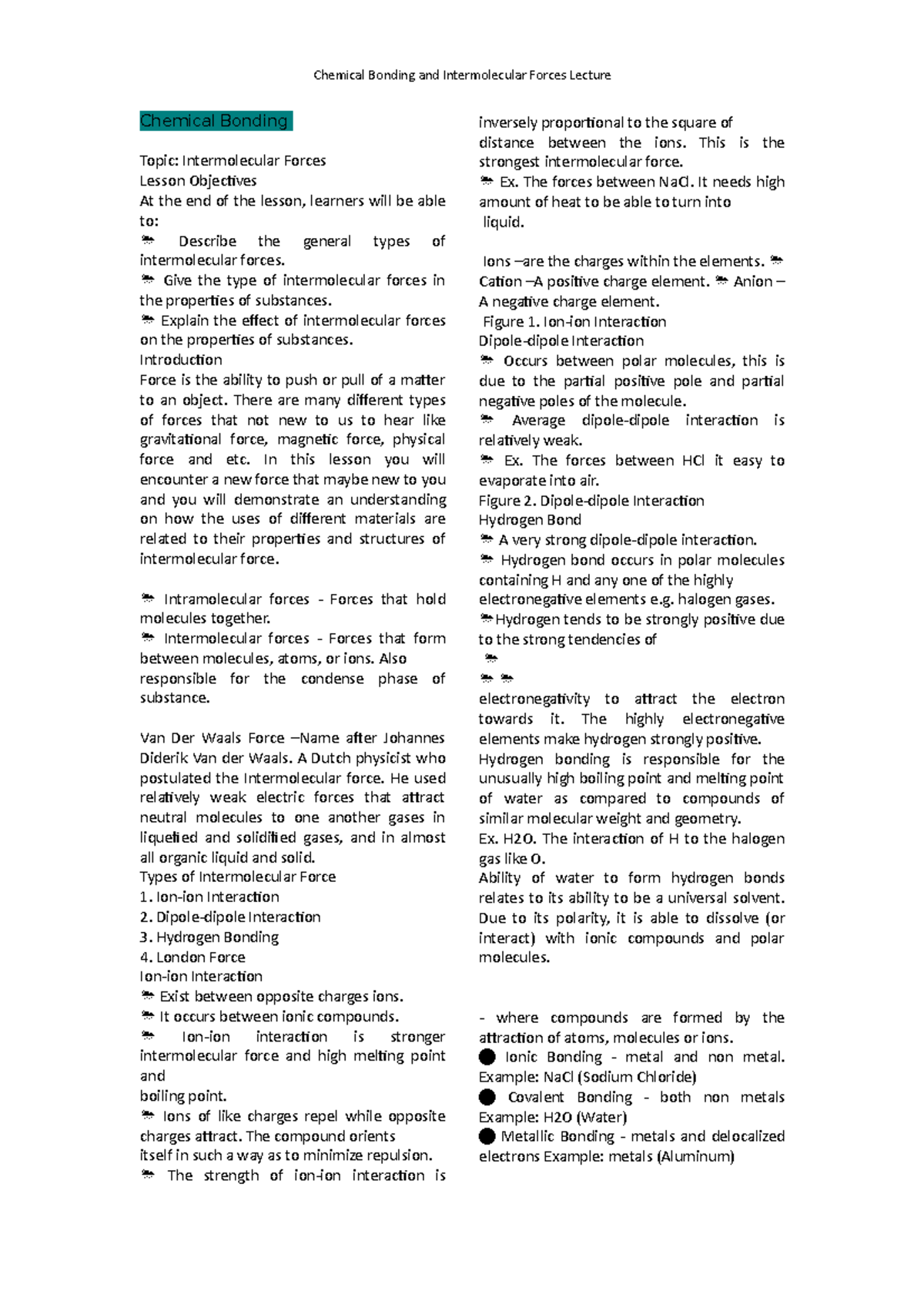 Chemical Bonding and Intermolecular Forces Lecture - Give the type of ...