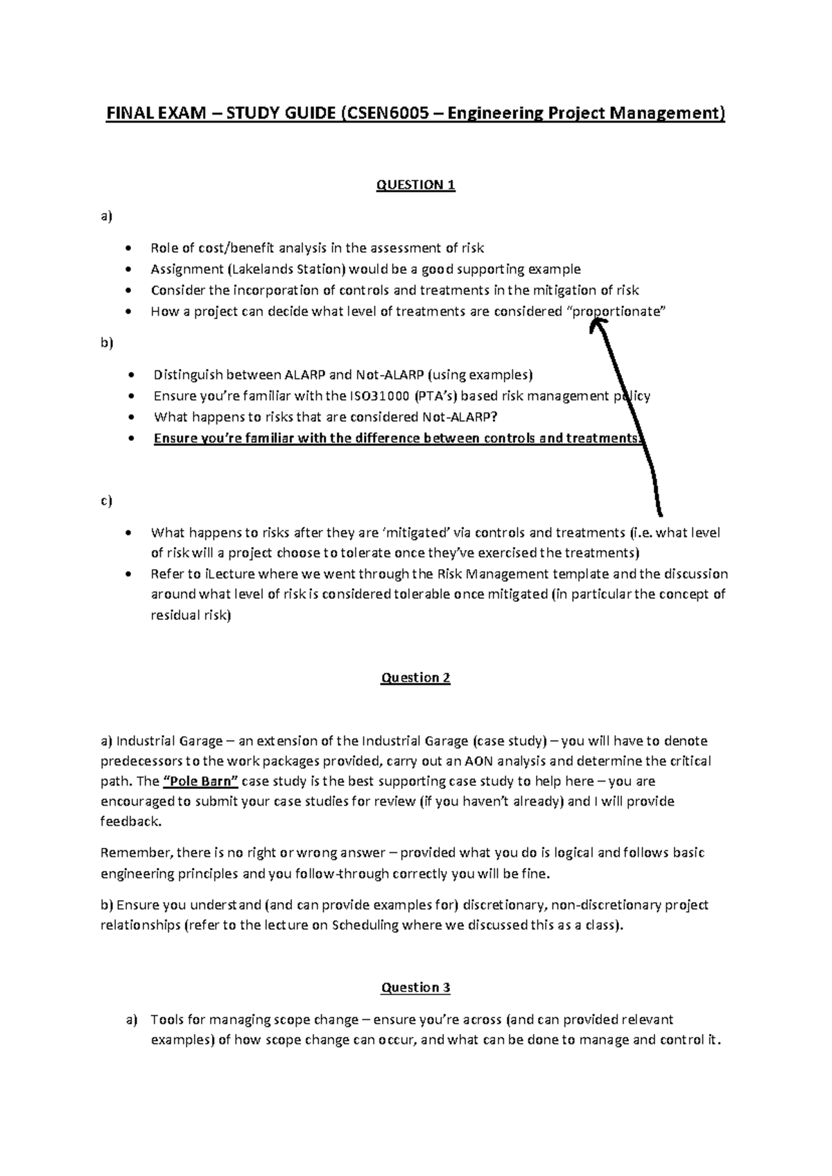 Engineering study guide - FINAL EXAM – STUDY GUIDE (CSEN6005 ...