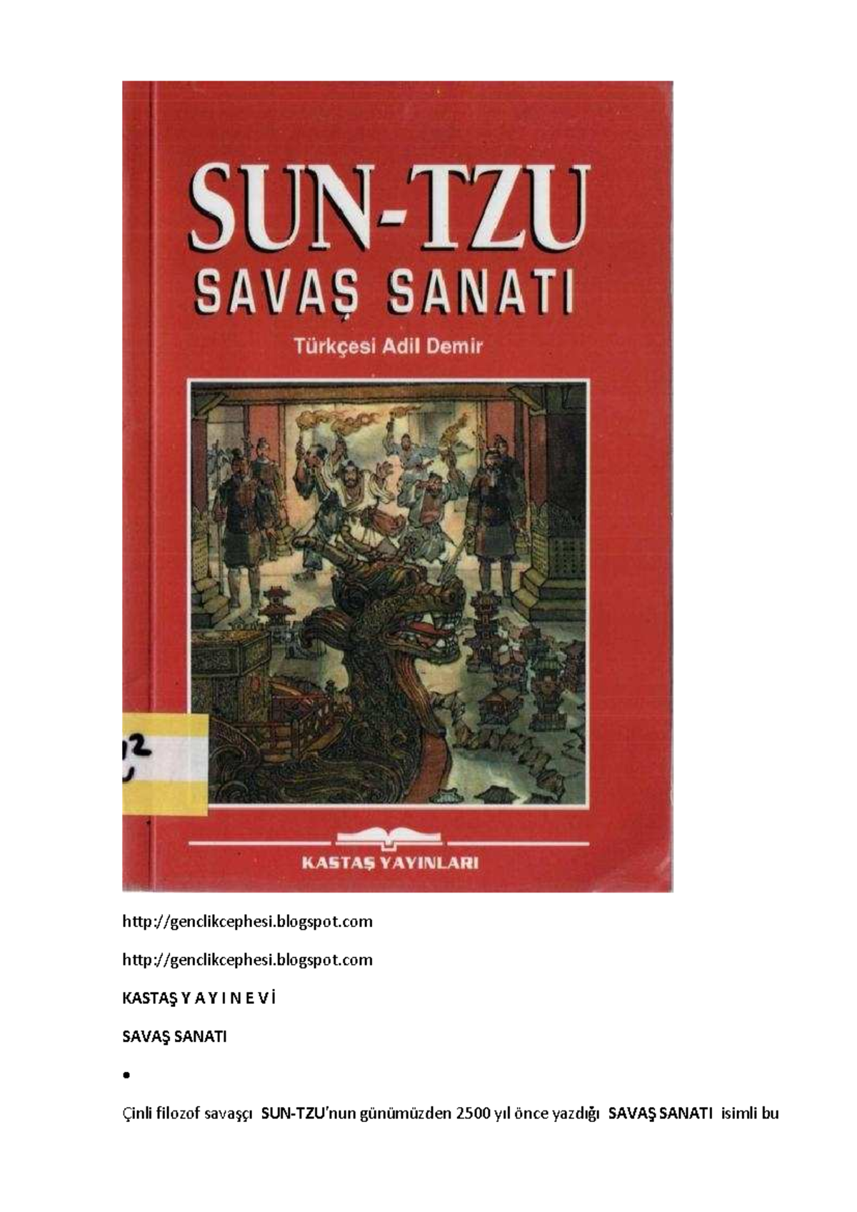 Sun Tzu Savas Sanati pdf - genclikcephesi.blogspot genclikcephesi.blogspot KASTAŞ Y A Y I N E V ...