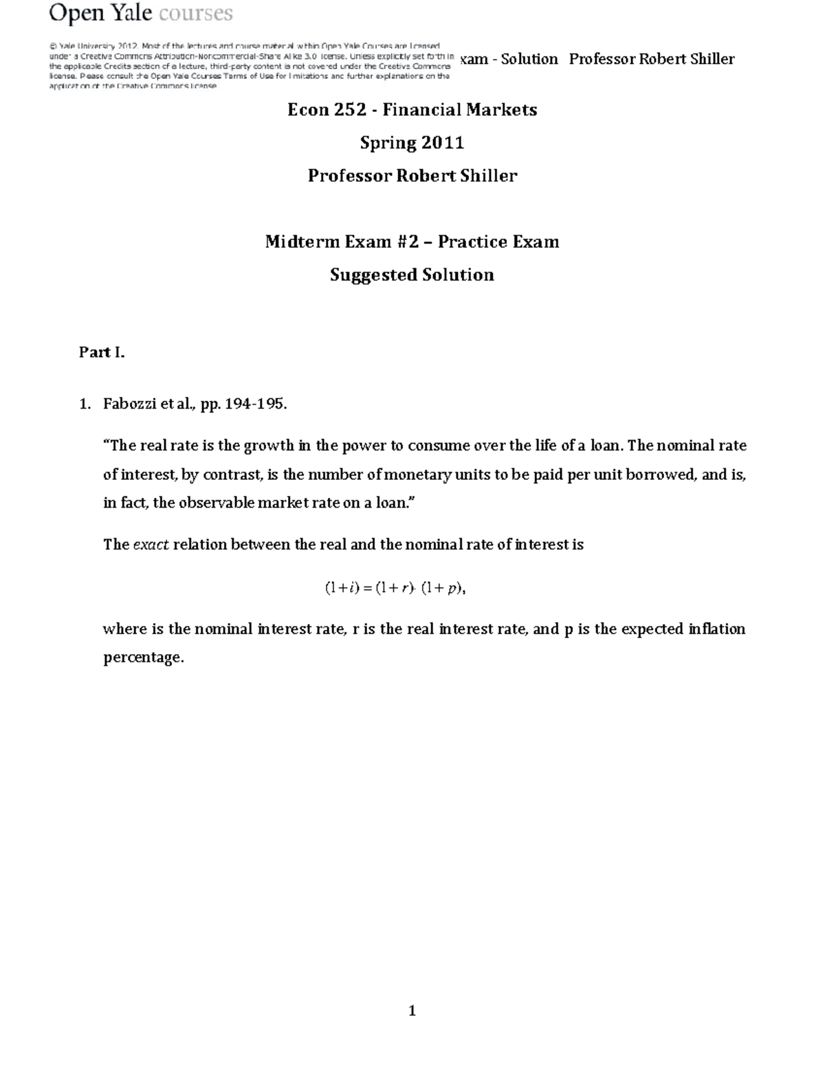 Econ252 Midterm 2 Practice Exam Solution Econ 252 Spring 2011 Midterm