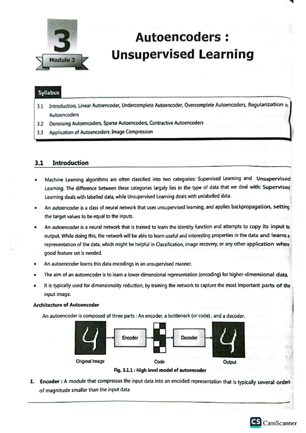 DL Module - 3 Autoencoders : Module 3 Unsupervised Learning Syllabus 3 ...