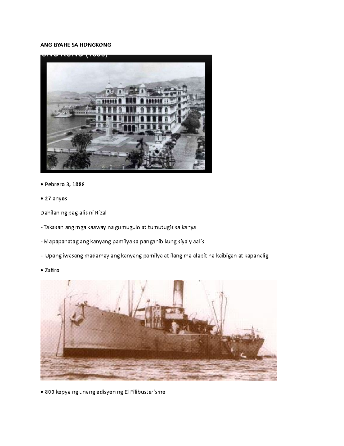 Life and Works of Rizal (Reviewer) - ANG BYAHE SA HONGKONG Pebrero 3 ...