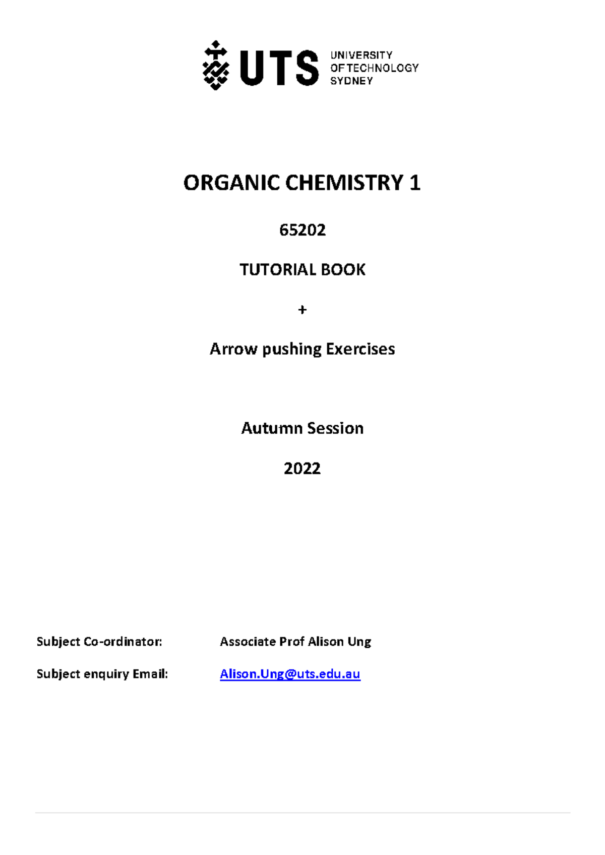 OC1- Tutorial book-Autum 2022-draft. yeah yeah - ORGANIC CHEMISTRY 1 ...