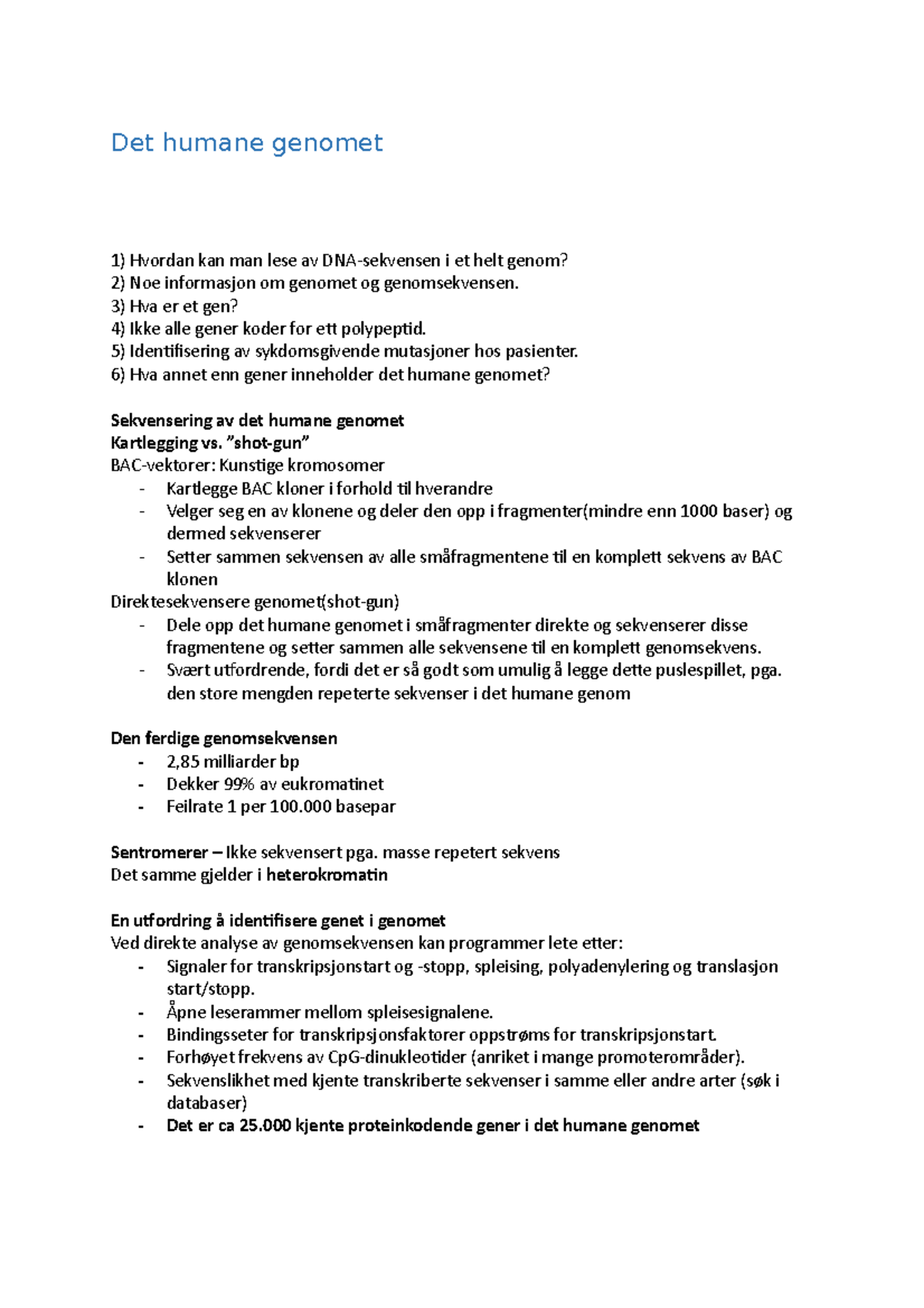 Det humane genomet - Sammendrag Medisin grunnutdanning 6. semester ...