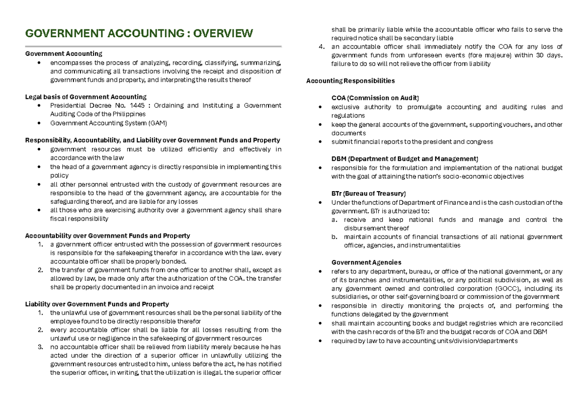 GOV ACCO - overview of government accounting - GOVERNMENT ACCOUNTING ...