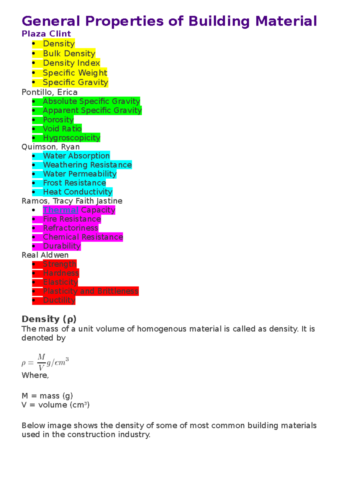 Physical Properties of Building Materials - General Properties of ...