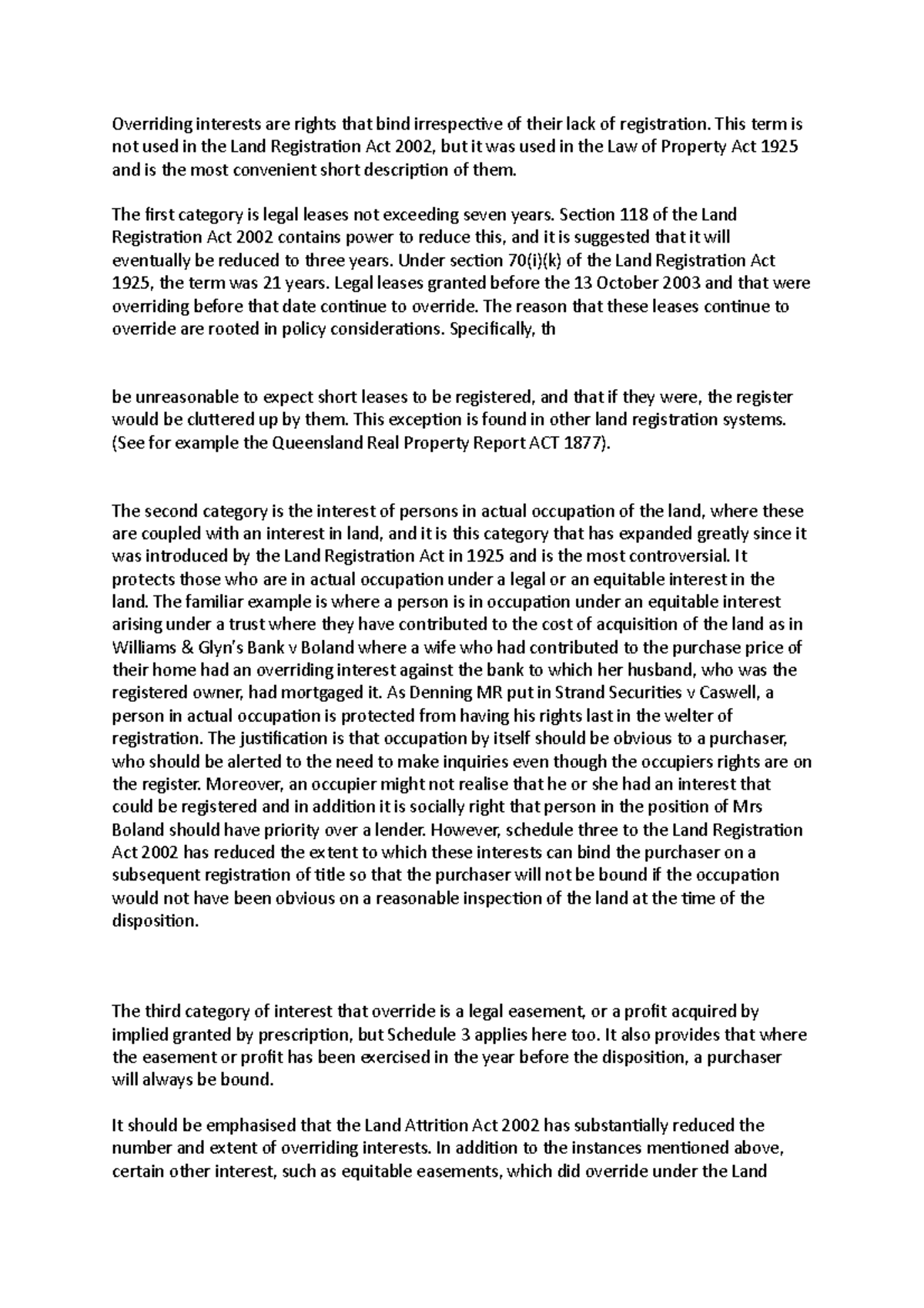 Overriding Interests Exam Notes - Overriding interests are rights that ...