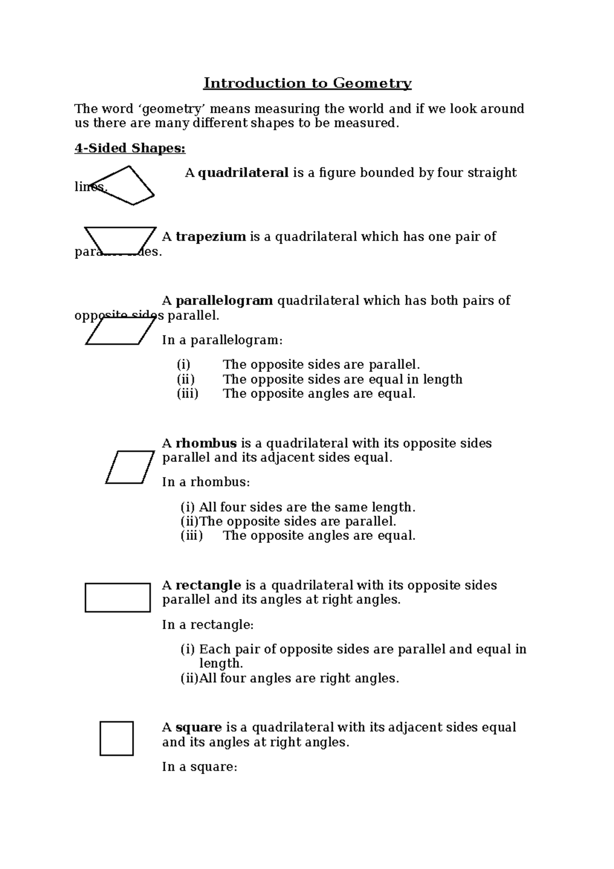 W2 Additional Geometry Notes - Introduction to Geometry The word ...