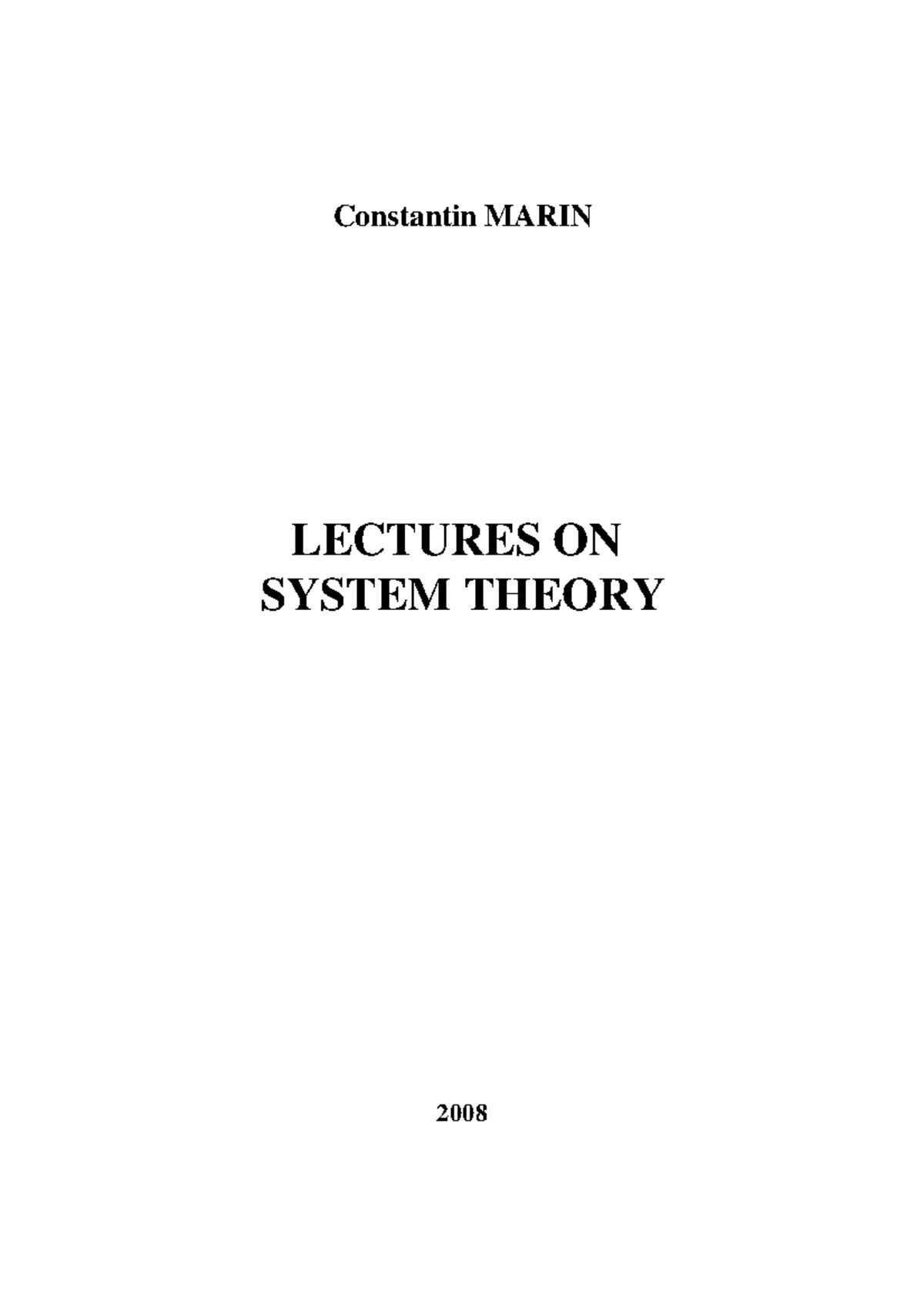 Lectures on System Theory-Book 2008 - Constantin MARIN LECTURES ON ...