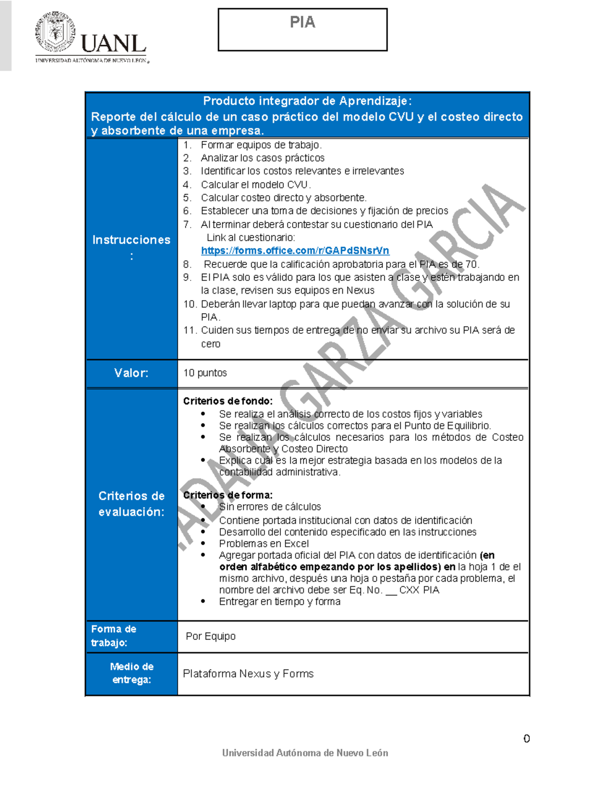 Guía instruccional PIA SINA Mayo 2024 - Producto integrador de ...