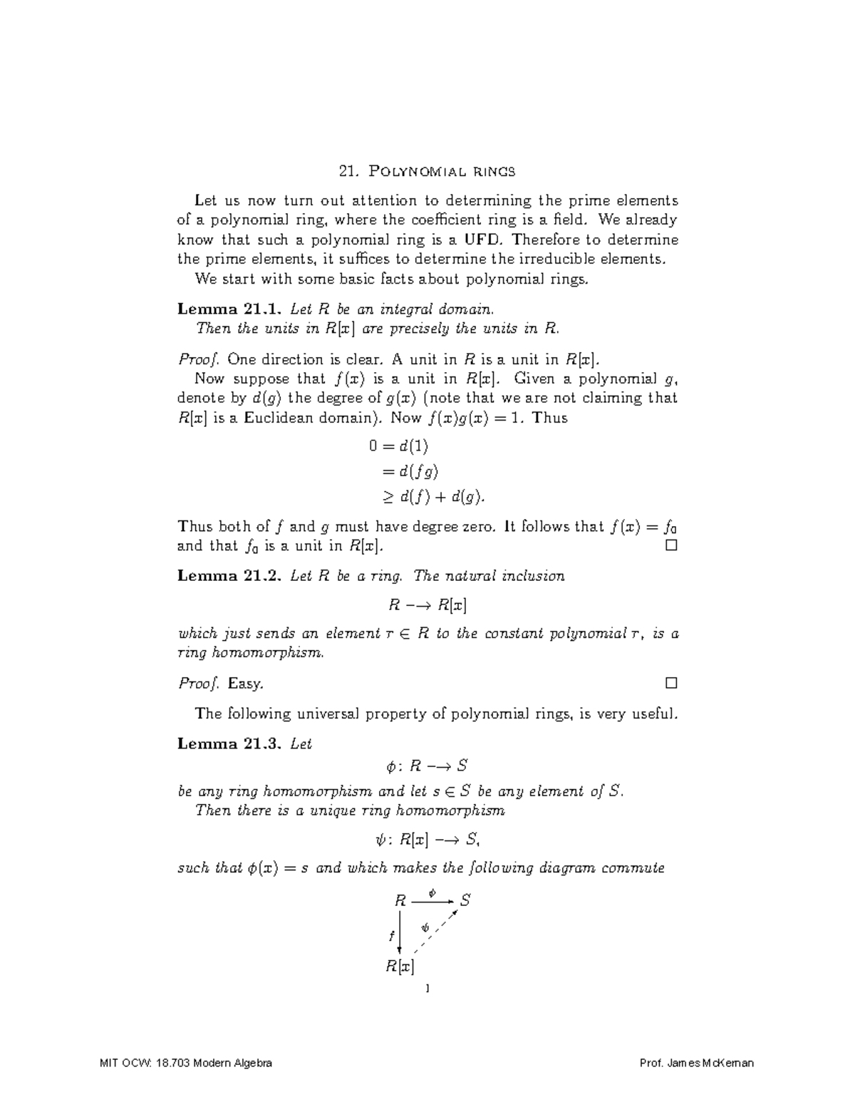 Modern Algebra Lecture 21 - Polynomial rings Let us now turn out ...
