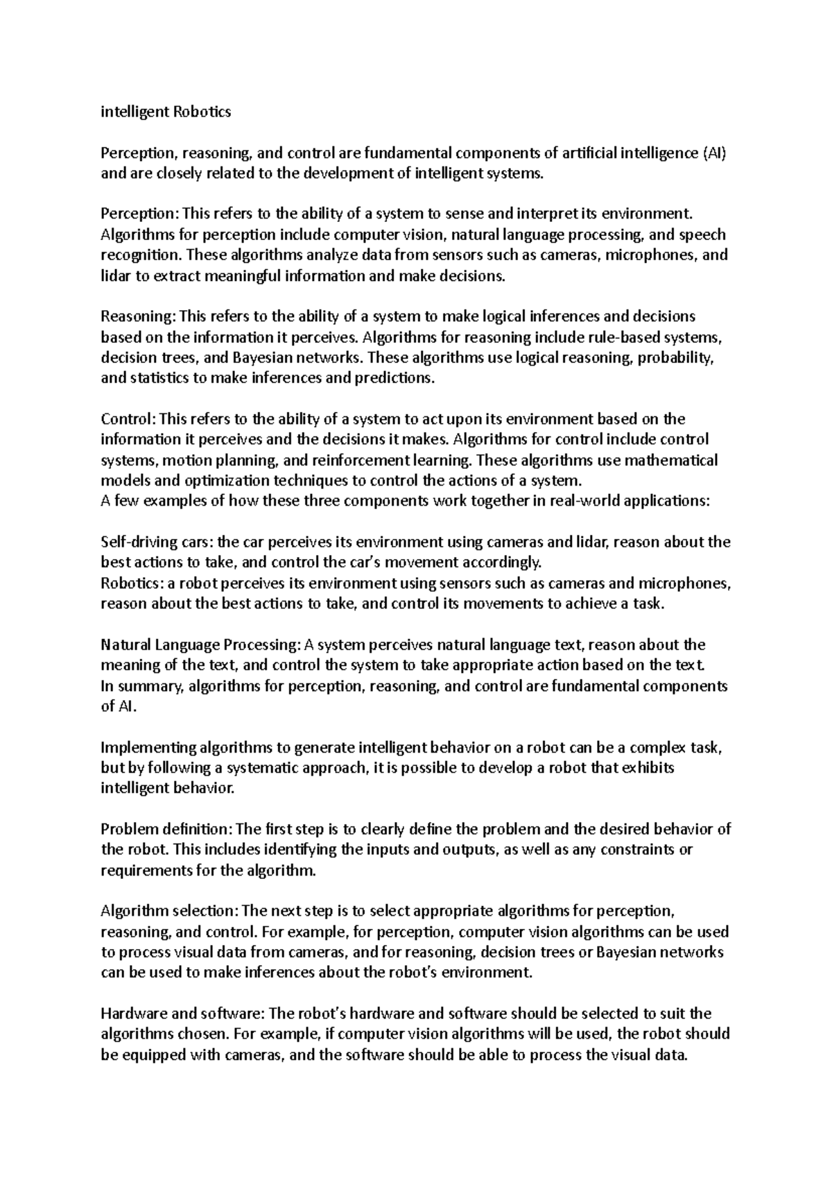 Intelligent Robotics - intelligent Robotics Perception, reasoning, and ...