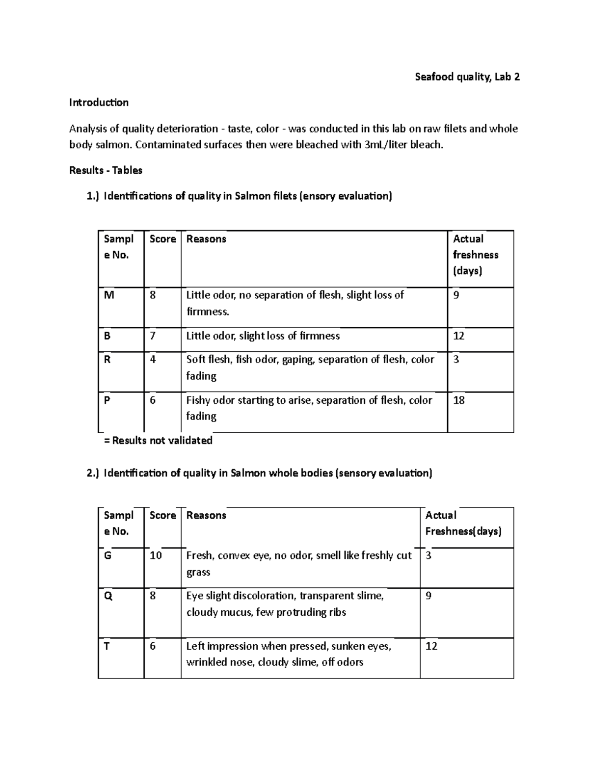 Fish lab - seafood quality - Seafood quality, Lab 2 Introduction ...