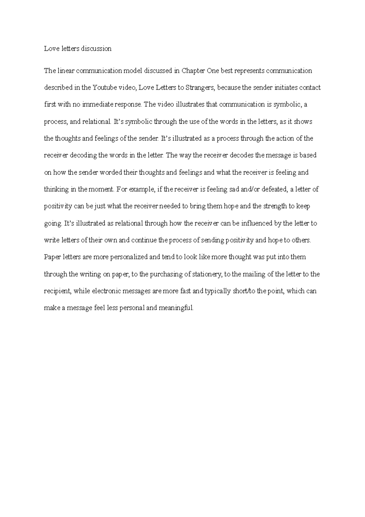 essay on Love letters discussion - Love letters discussion The linear ...